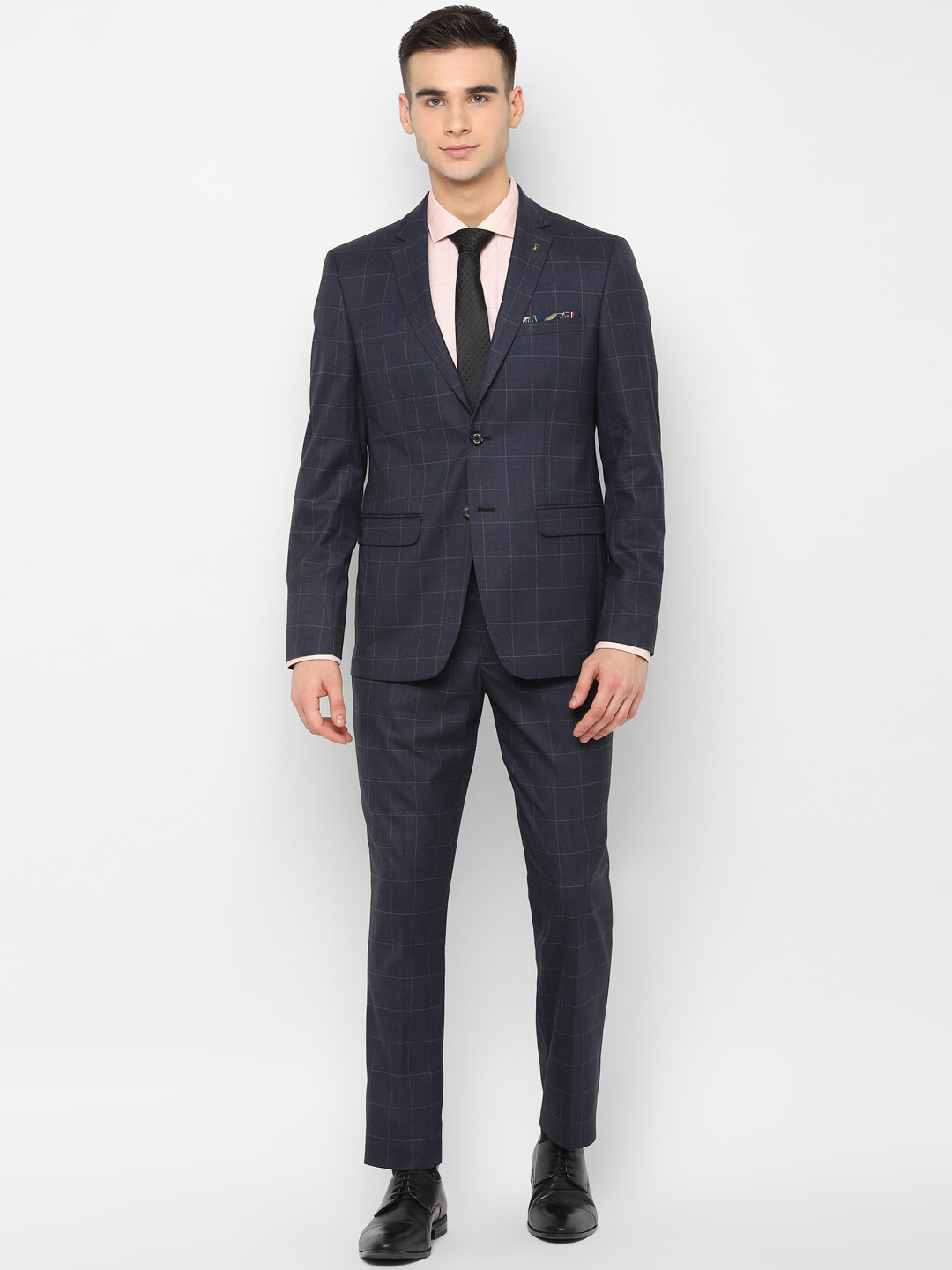 Buy Allen Solly Men Charcoal Grey Checked Slim Fit Single Breasted ...