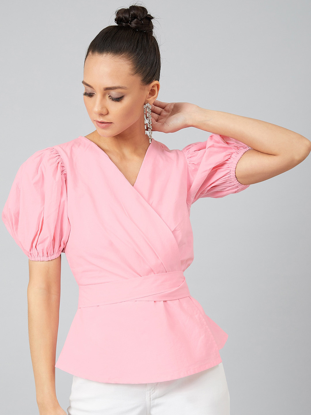 Buy Athena Women Pink Solid Wrap Top - Tops for Women 12776930 | Myntra