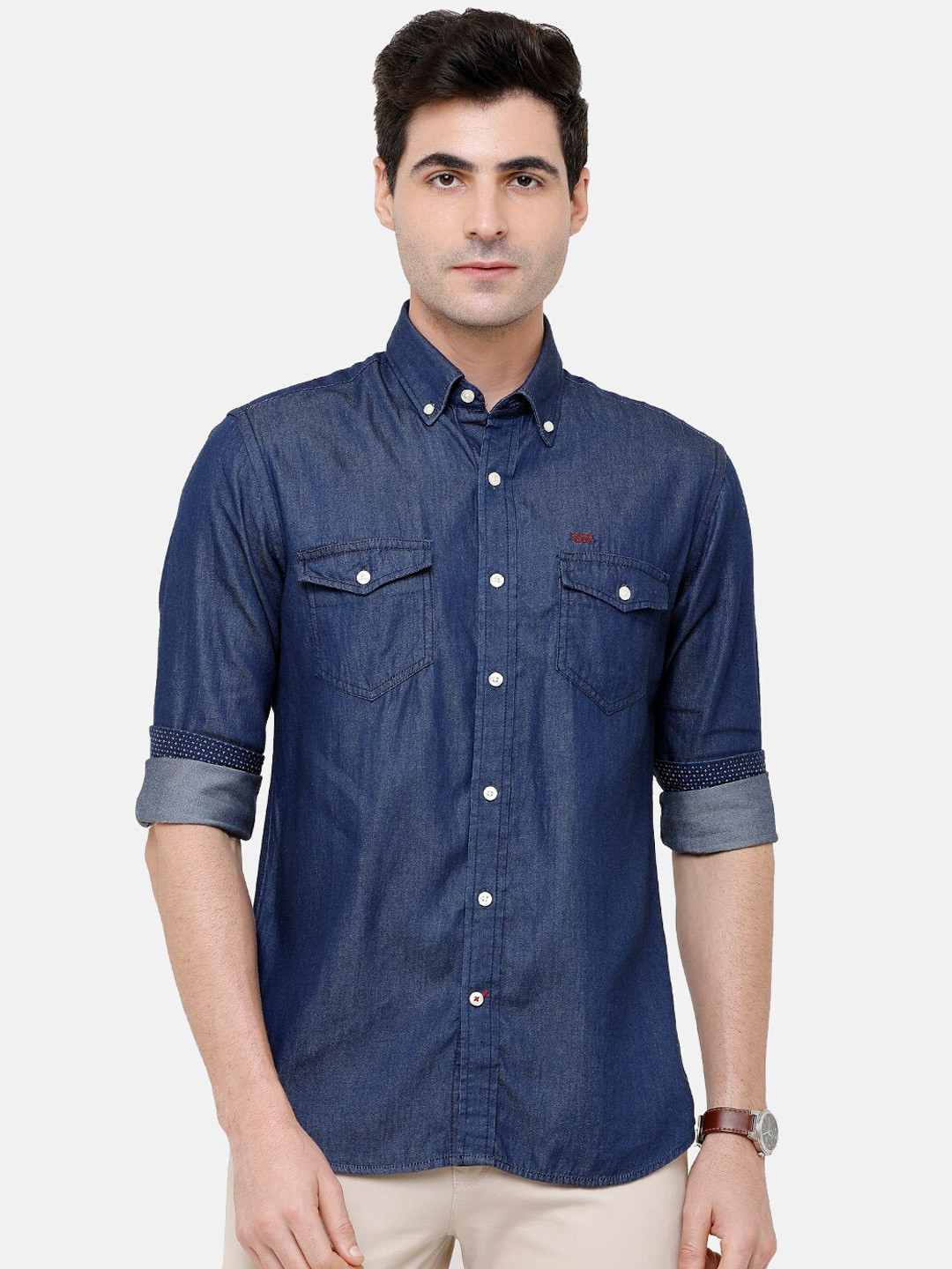 Buy Double Two Men Blue Comfort Slim Fit Solid Casual Shirt - Shirts ...