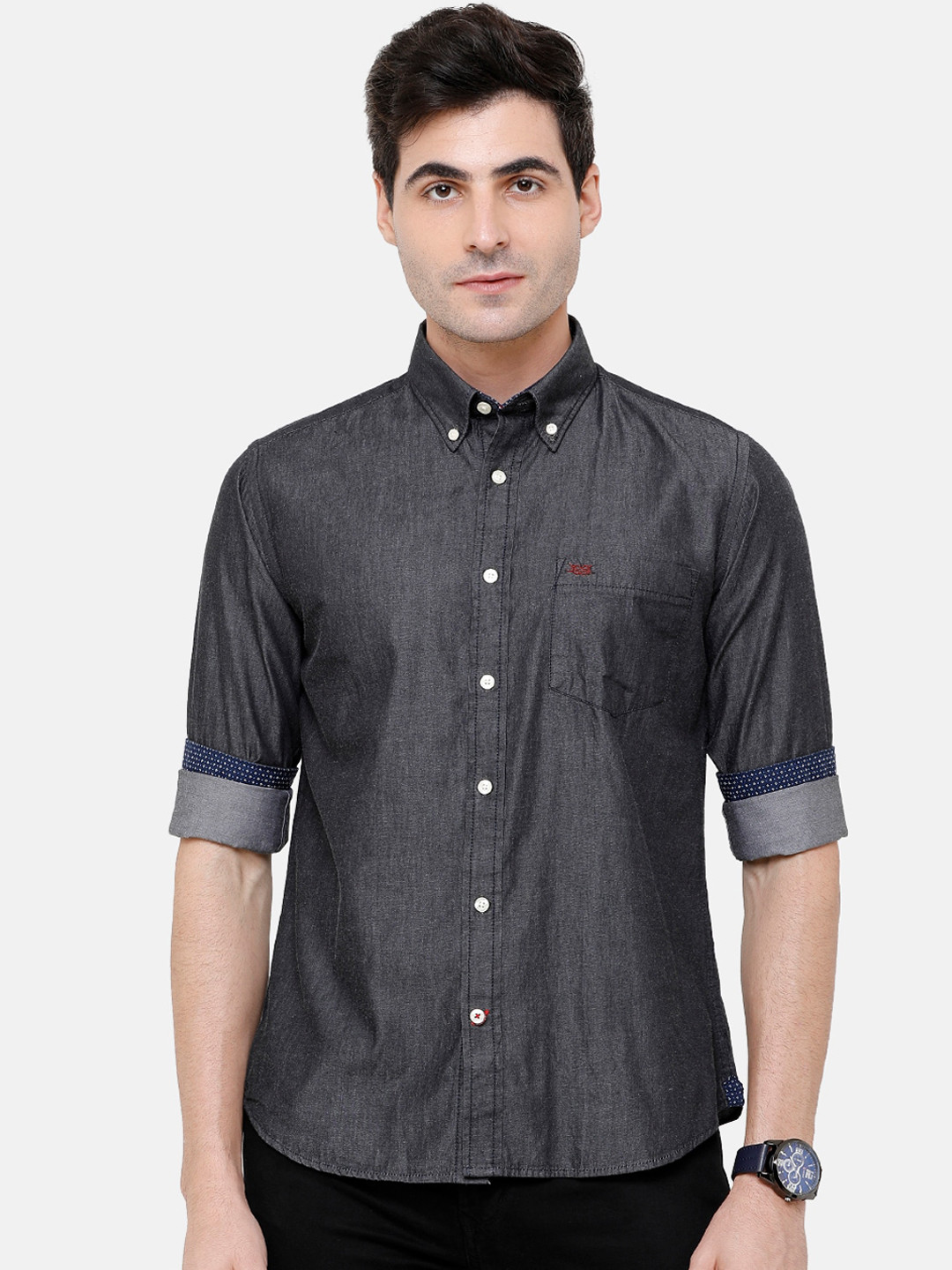 Buy Double Two Men Grey Comfort Slim Fit Solid Casual Shirt - Shirts ...