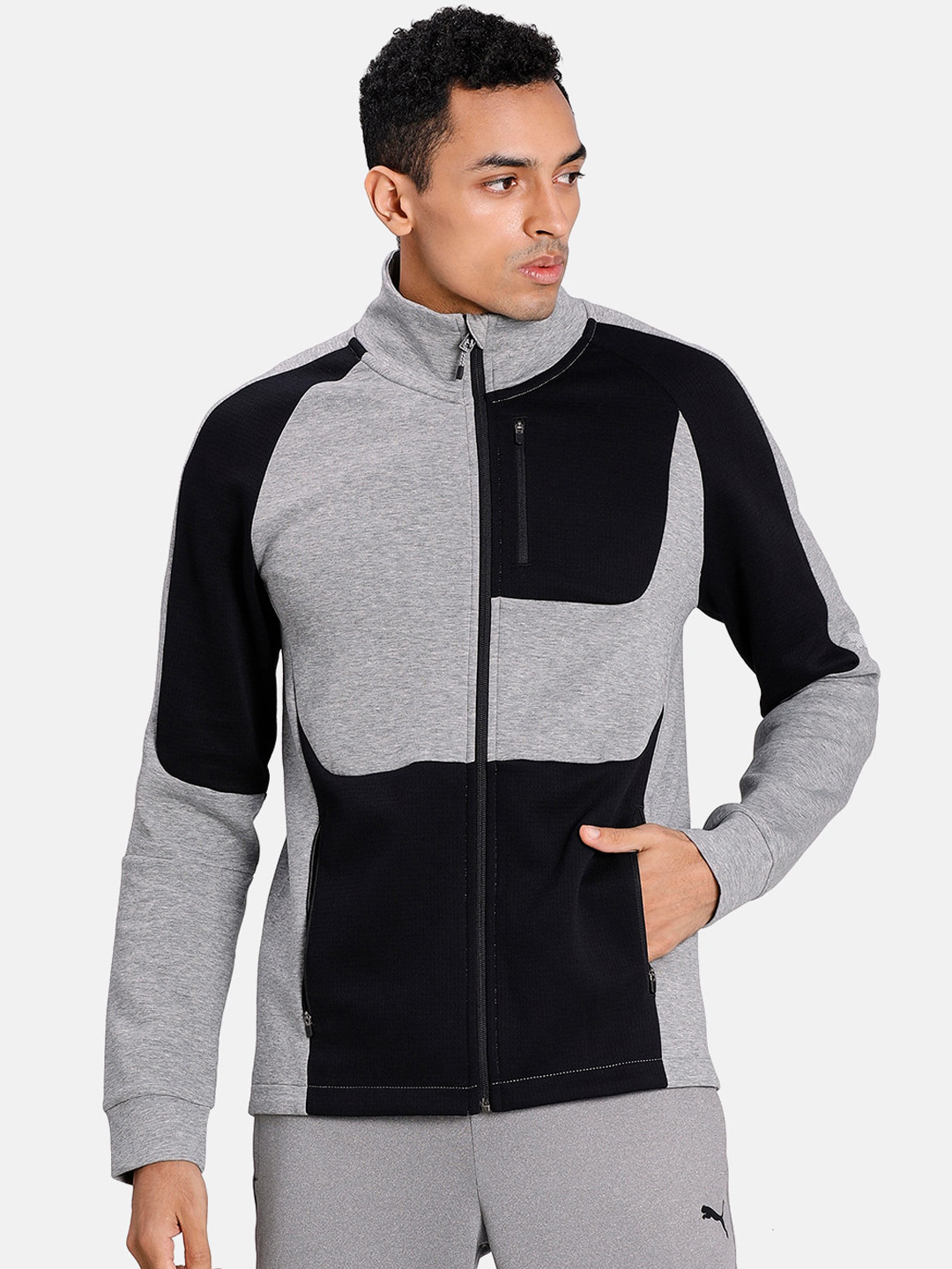 Buy Puma Men Grey Colourblocked Sporty Track Jacket - Jackets for Men ...