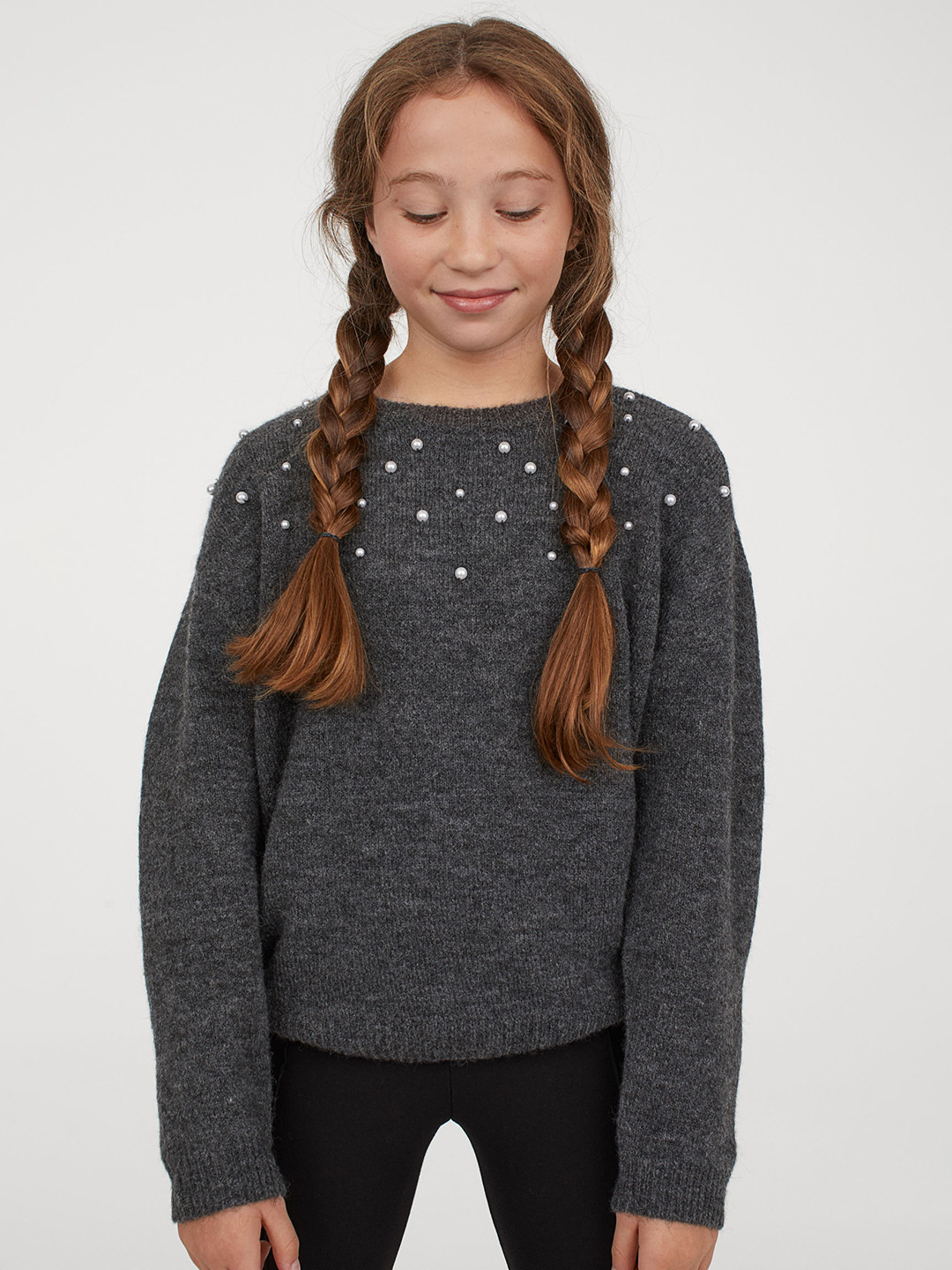 Buy H&M Girls Grey Solid Jumper - Sweaters for Girls 12629274 | Myntra