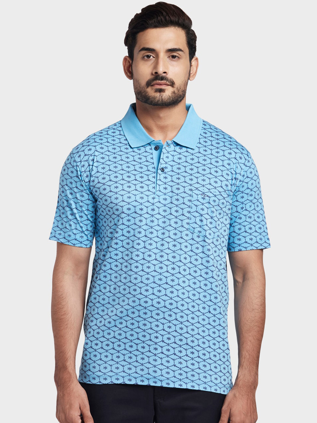 Buy ColorPlus Men Turquoise Blue Printed Polo Collar T Shirt - Tshirts ...