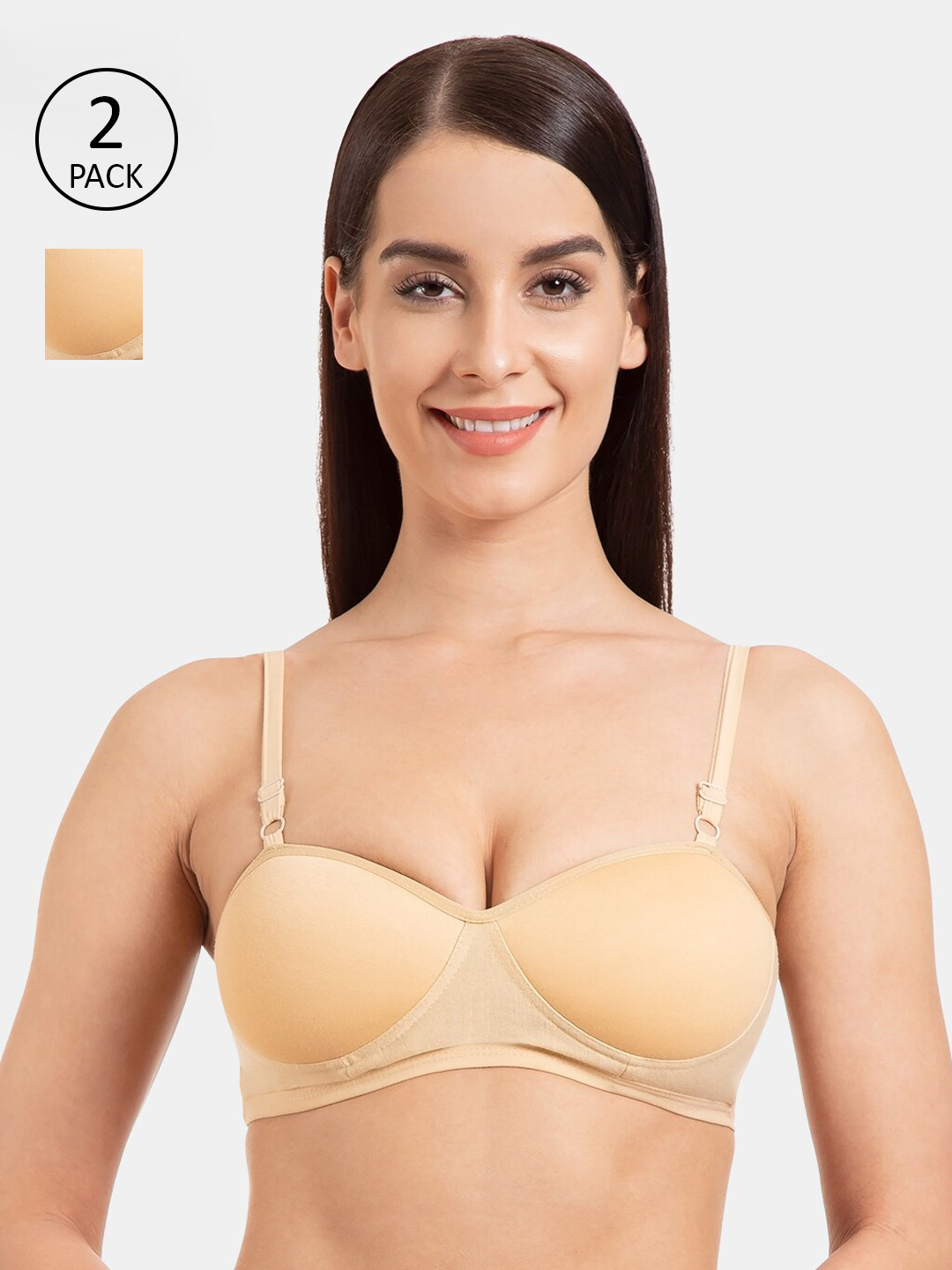 Buy Tweens Pack Of 2 Beige Solid Non Wired Lightly Padded Plunge Bras TW 422 - Bra for Women ...