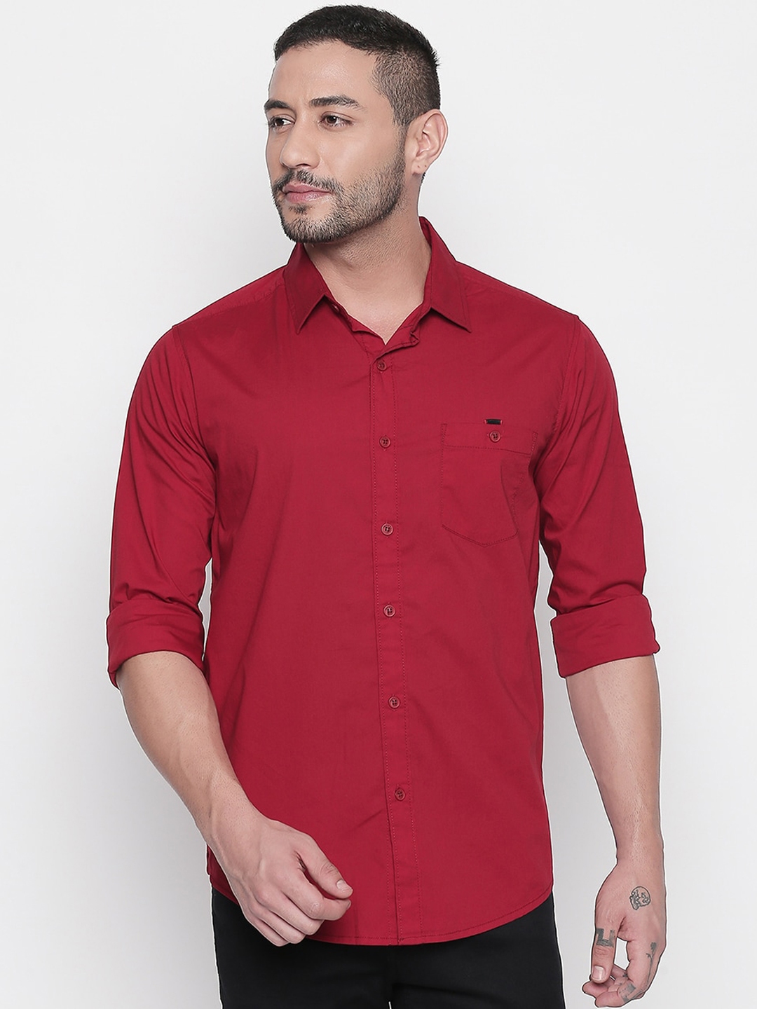 Buy Mufti Men Red Slim Fit Solid Casual Shirt Shirts For Men 12809334