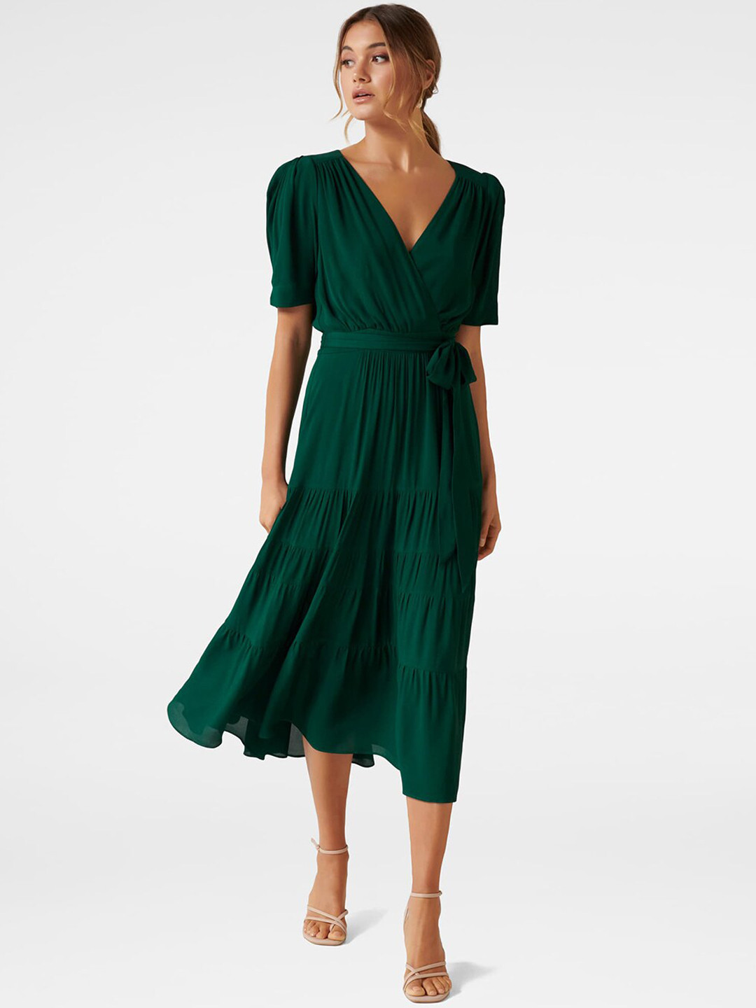 Buy Forever New Women Green Solid Wrap Dress - Dresses for Women ...