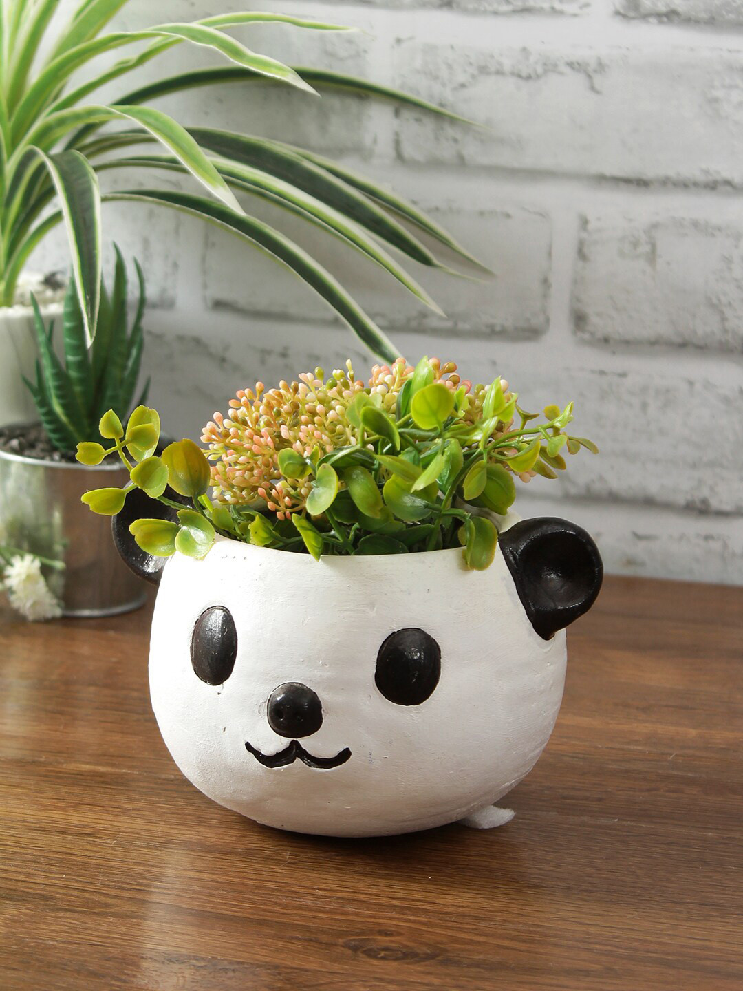 Buy Aapno Rajasthan Black & White Handcrafted Terracotta Panda Shaped ...