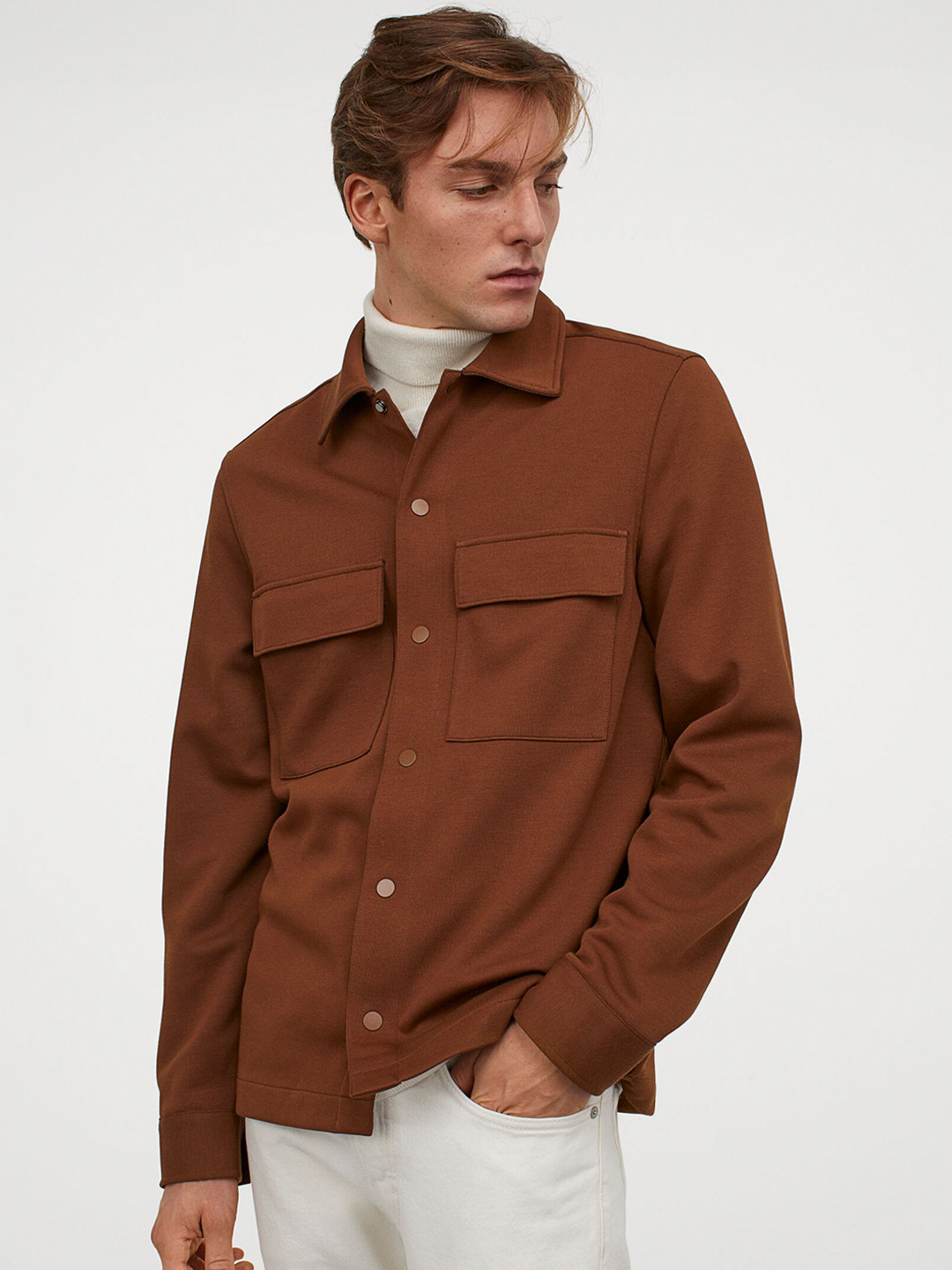 Buy H&M Men Brown Jersey Shacket - Jackets for Men 12823998 | Myntra