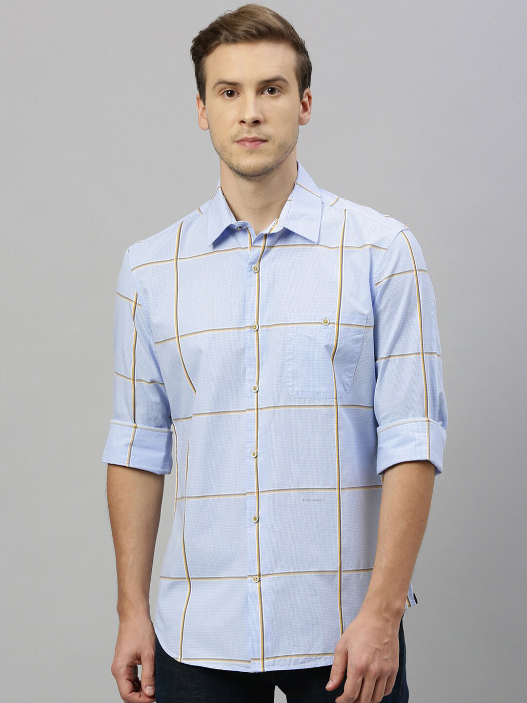 Buy RARE RABBIT Men Blue Tailored Fit Checked Casual Shirt - Shirts for ...