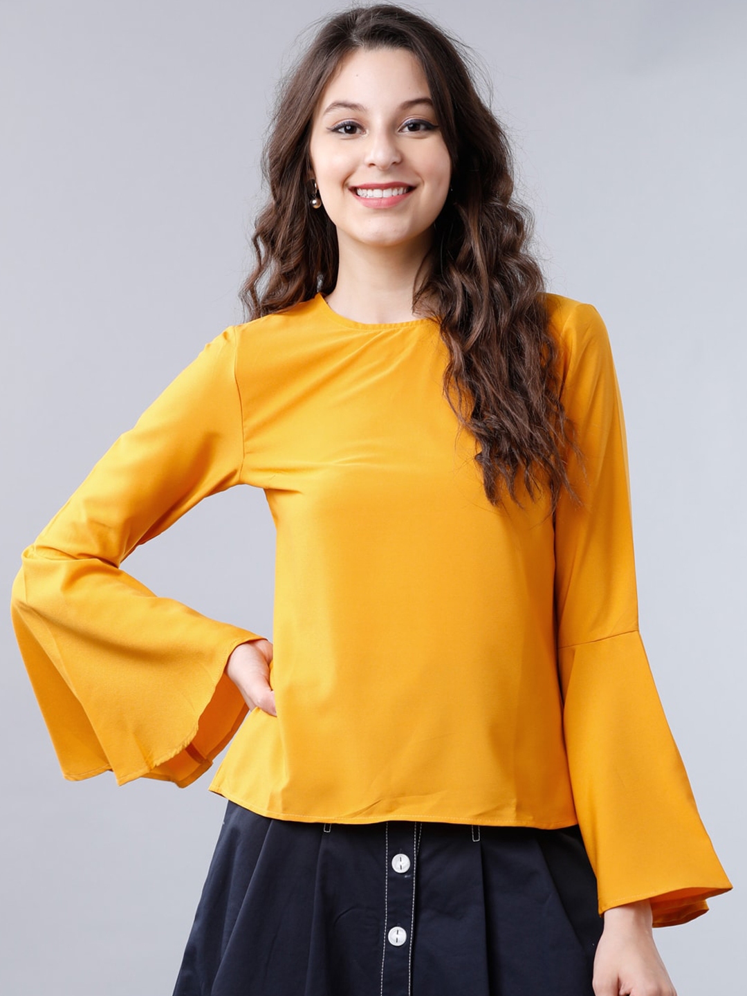 Buy Tokyo Talkies Women Mustard Yellow Solid Top Tops For Women
