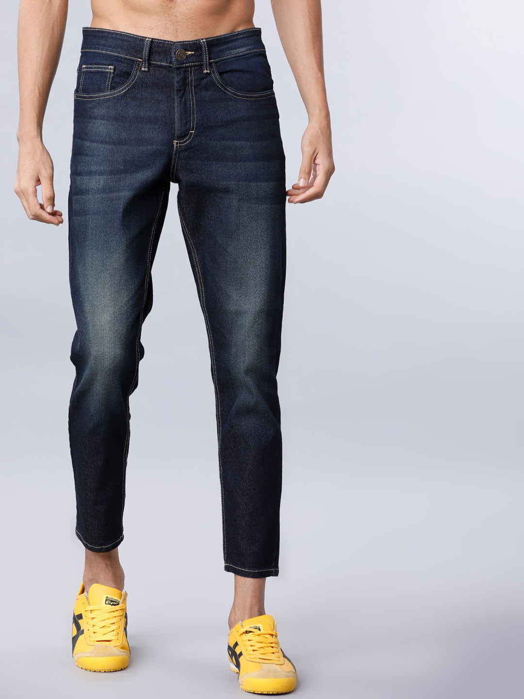 Buy HIGHLANDER Men Navy Blue Tapered Fit Mid Rise Clean Look ...