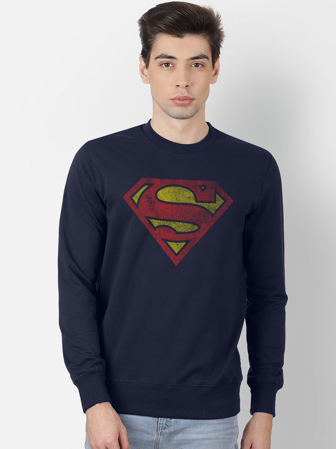 Buy Free Authority Men Navy Blue & Red Superman Print Sweatshirt ...