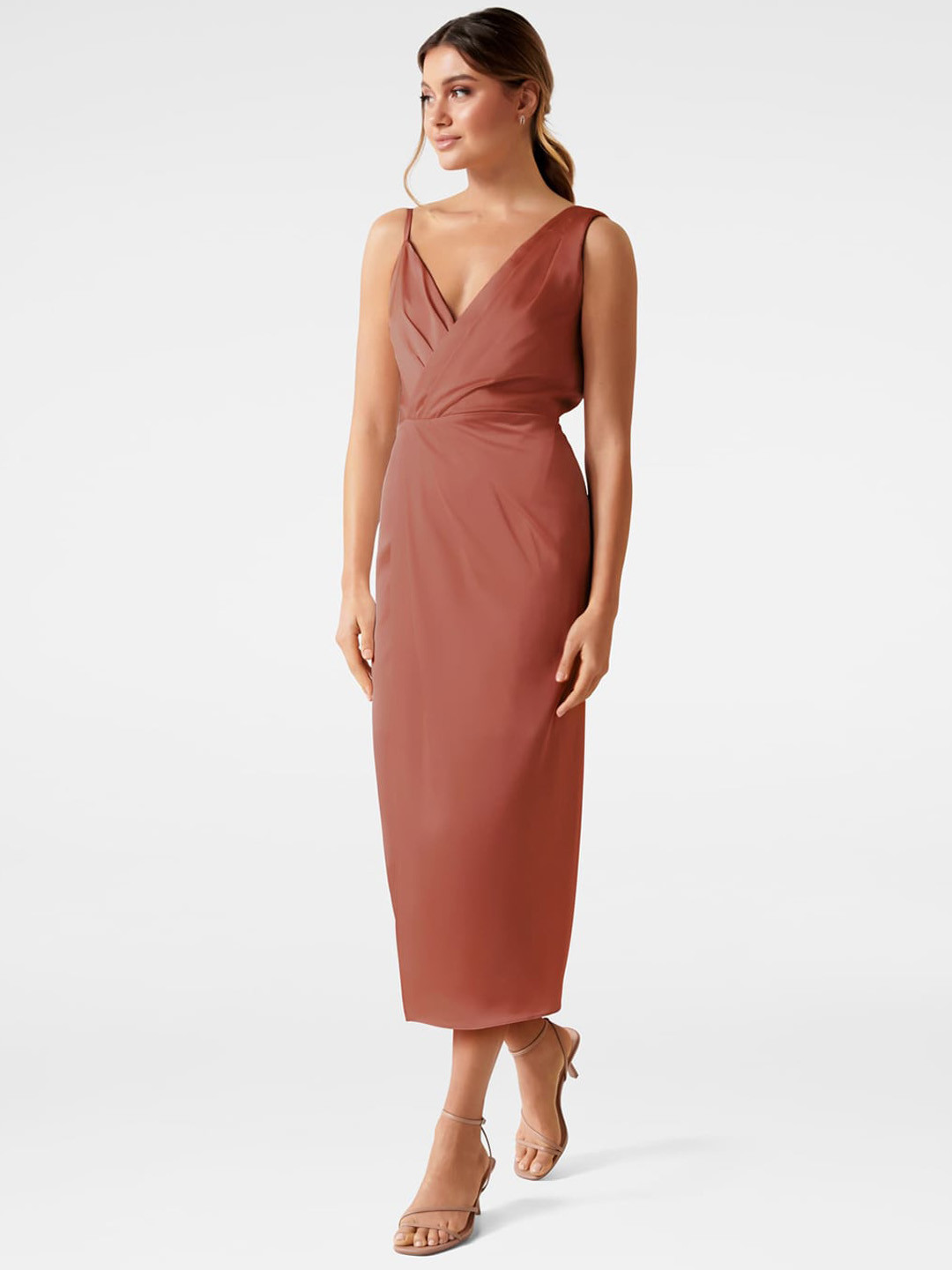 Buy Forever New Women Rust Brown Solid Wrap Dress - Dresses for Women ...
