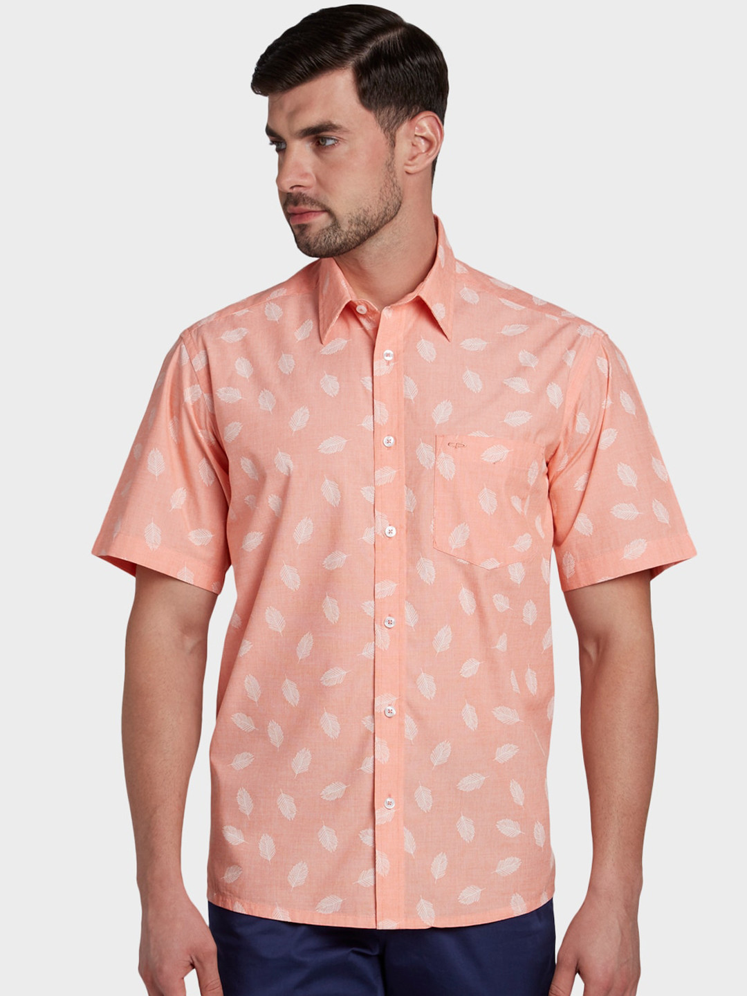 Buy ColorPlus Men Peach Coloured & White Regular Fit Printed Casual ...