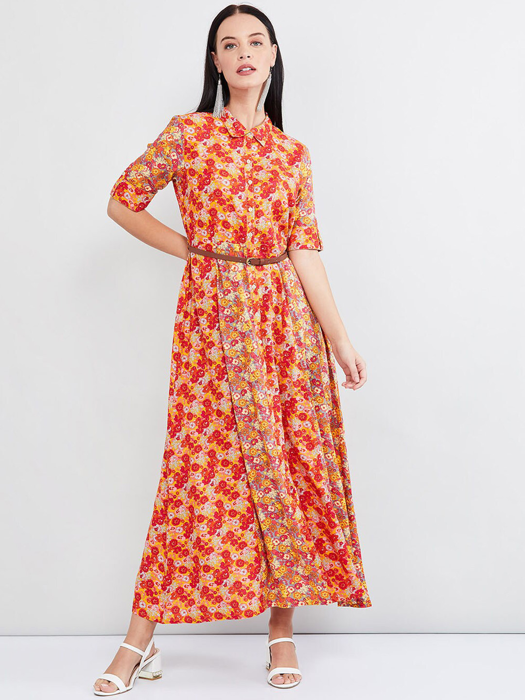 Buy Max Women Pink & Red Floral Printed Maxi Dress - Ethnic Dresses for ...