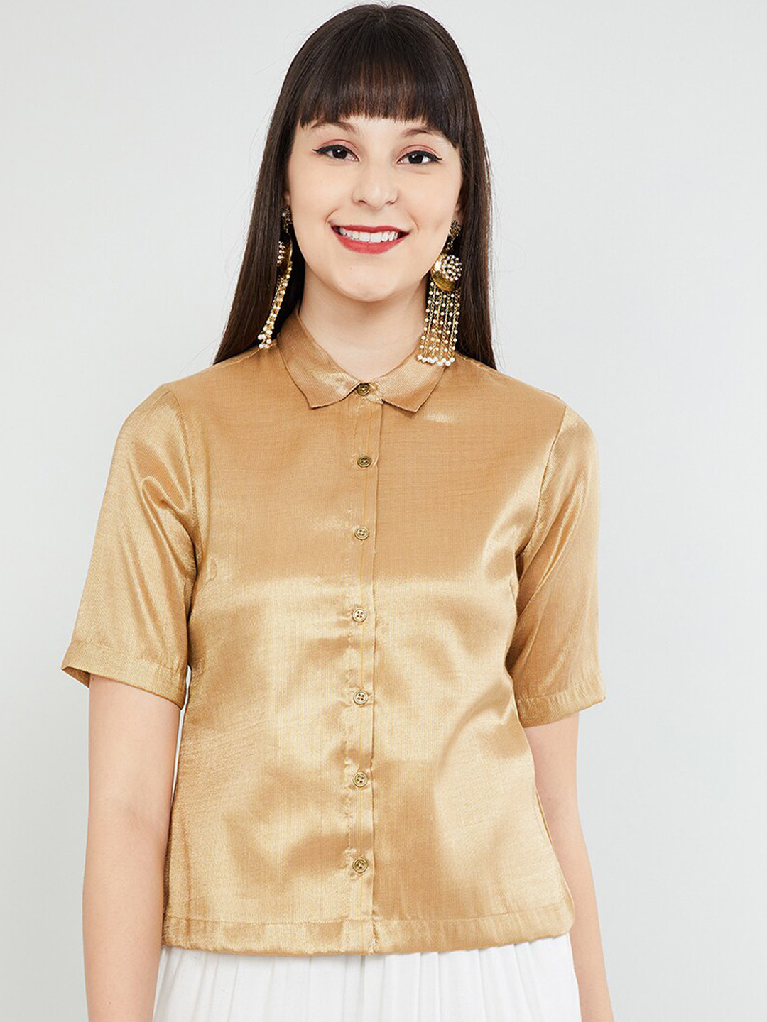 Buy Max Women Gold Coloured Solid Shirt - Shirts for Women 12637820 ...