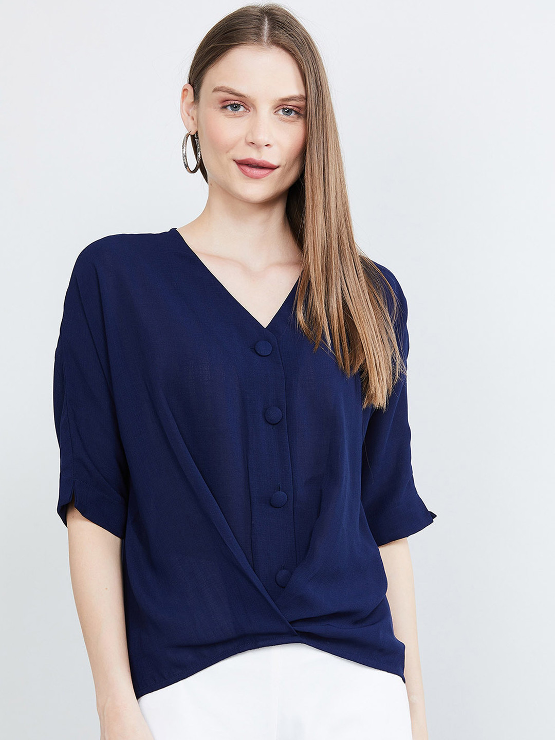 Buy Max Women Navy Blue Solid Top - Tops for Women 12636218 | Myntra
