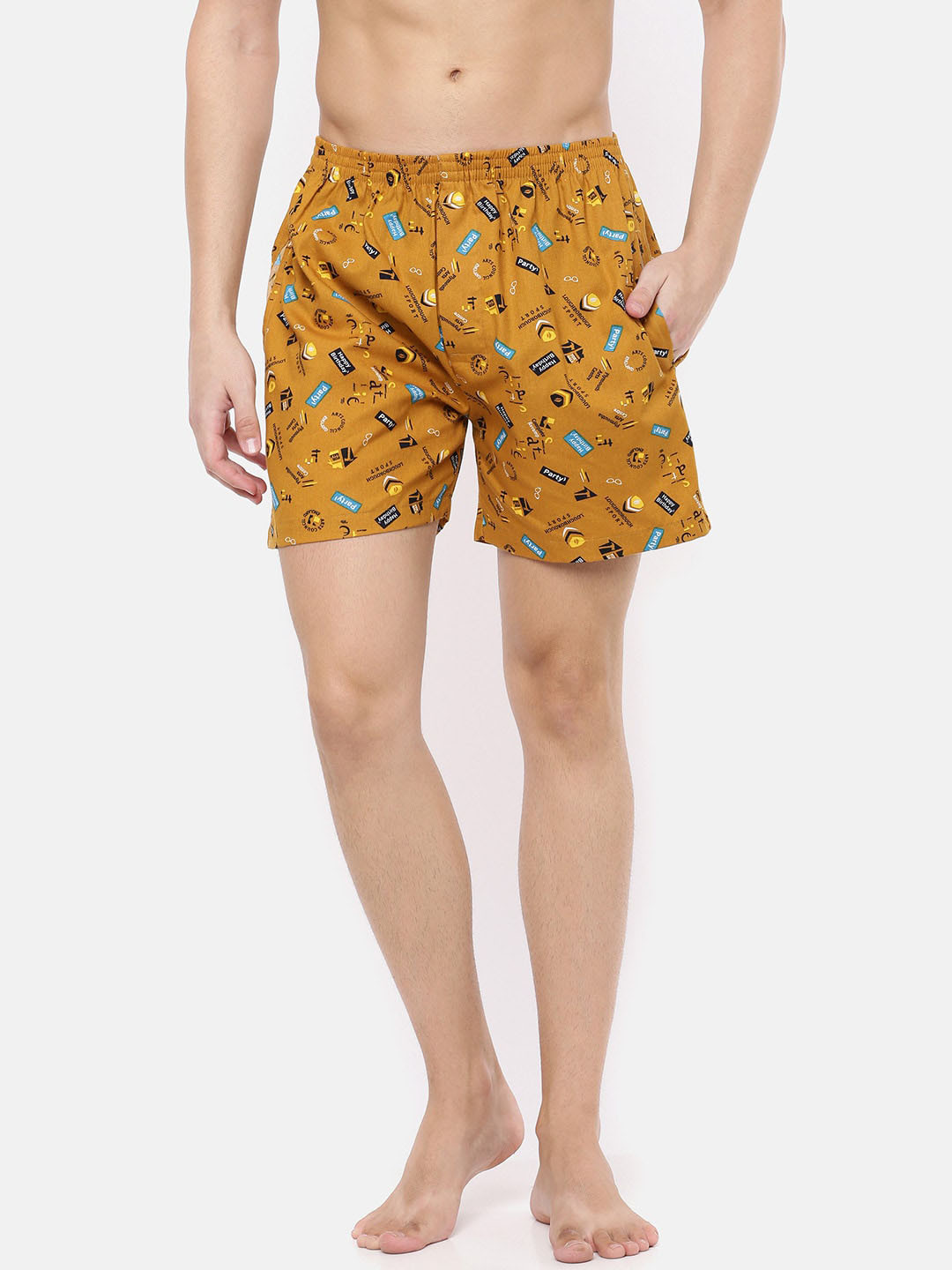 Buy Cross Court Men Yellow & Black Printed Pure Cotton Boxers - Boxers ...
