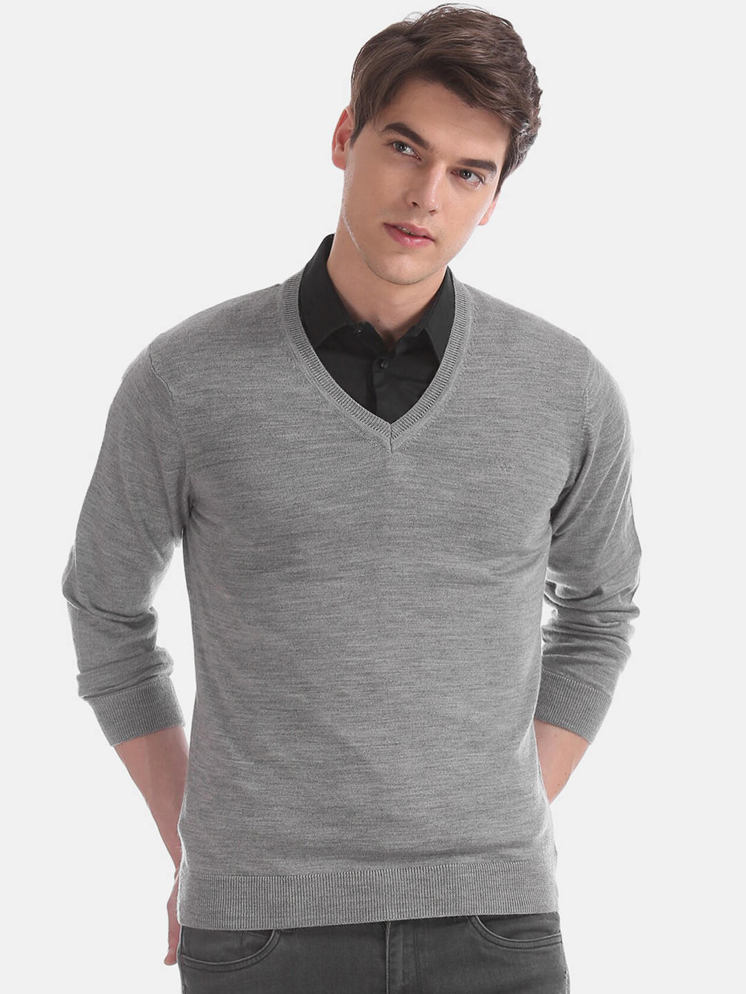 Buy Arrow Men Grey Solid Pullover Sweater - Sweaters for Men 12853082 ...