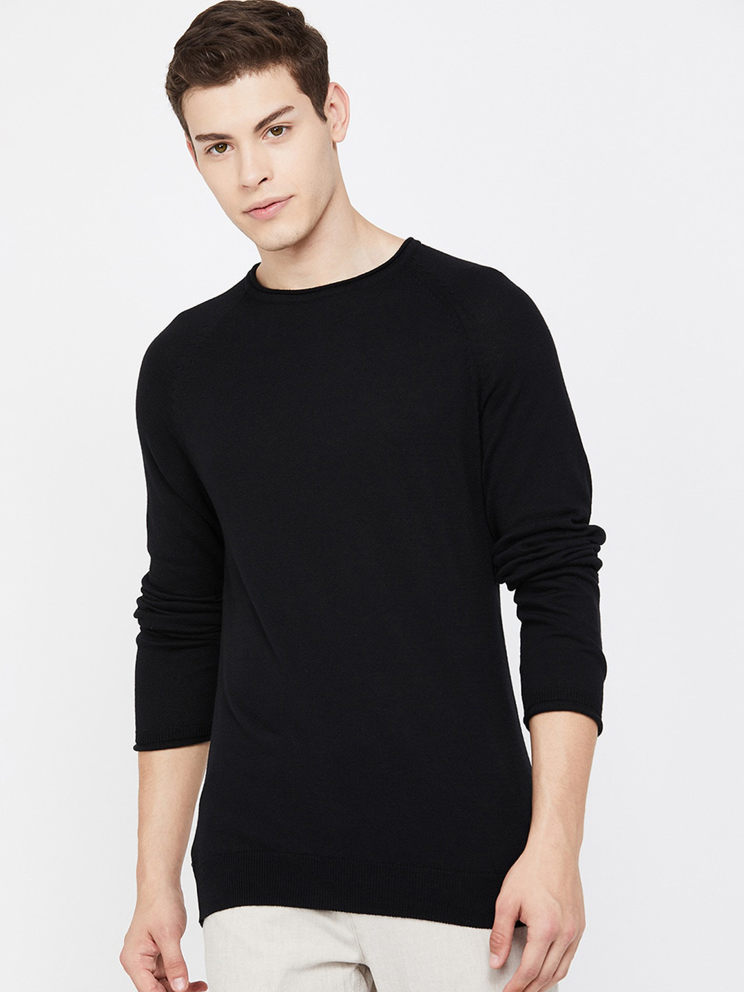 Buy Bossini Men Black Solid Pullover Sweater - Sweaters for Men ...