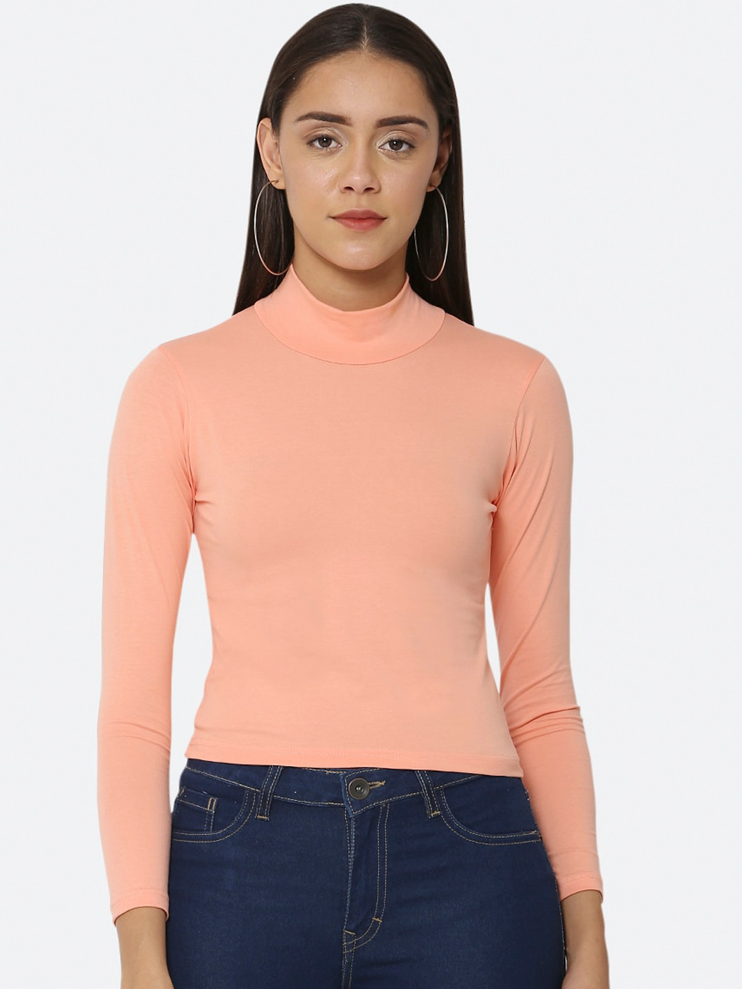 Buy Everlush Women Peach Coloured Solid Fitted Top - Tops for Women ...