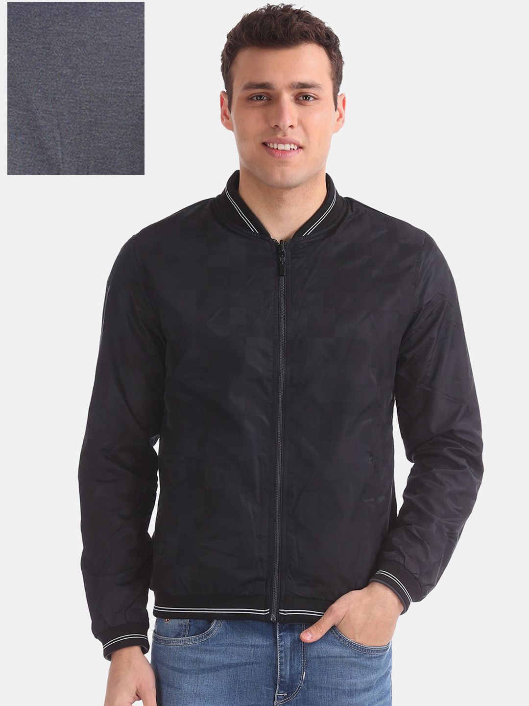 Buy Arrow Men Grey Solid Reversible Bomber Jacket - Jackets for Men ...