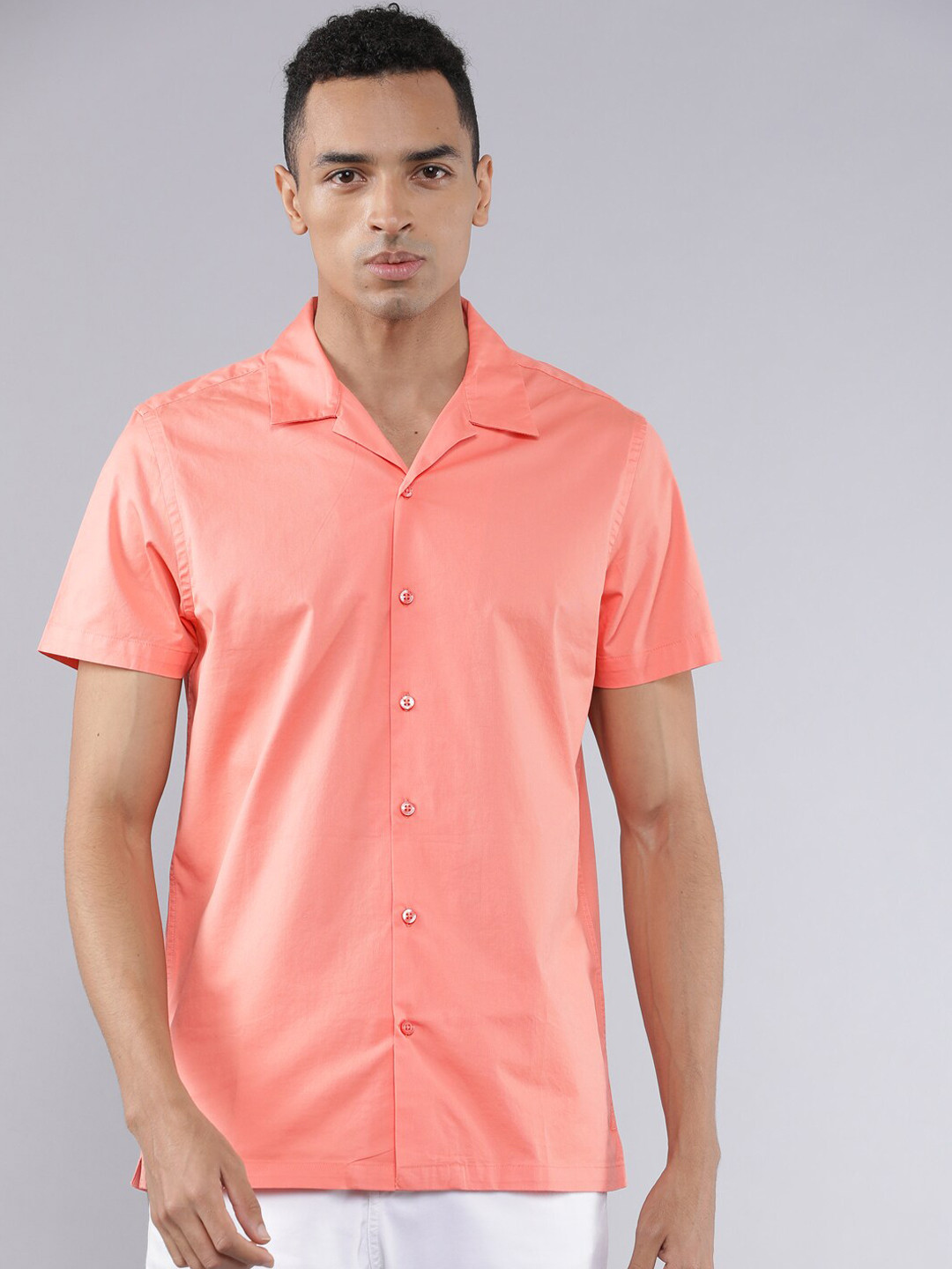 Buy HIGHLANDER Men Coral Pink Slim Fit Solid Casual Shirt - Shirts for ...