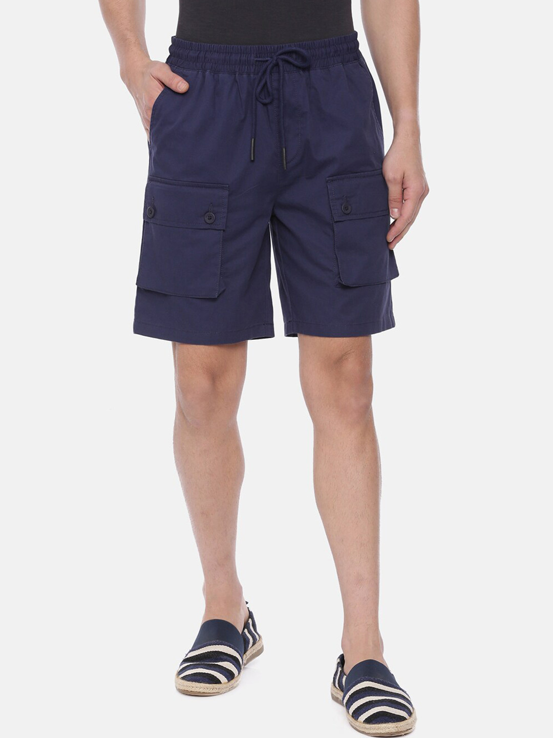 Buy Breakbounce Men Navy Blue Solid Slim Fit Cargo Shorts - Shorts for ...