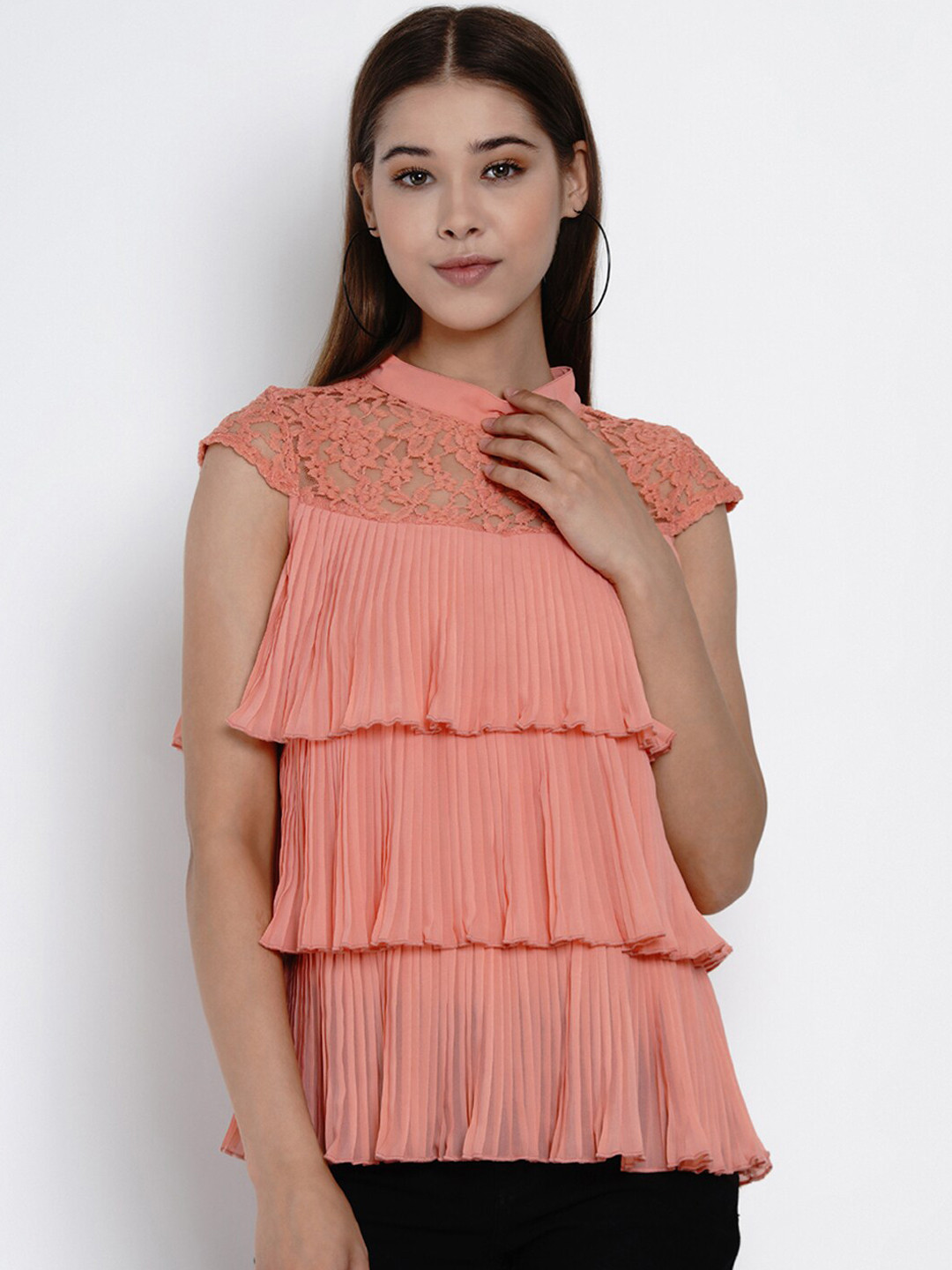 Buy Texco Women Coral Pink Solid Tiered Top - Tops for Women 12638170 ...