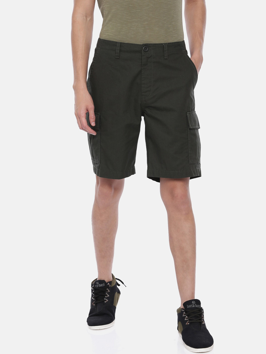 Buy Breakbounce Men Olive Green Solid Slim Fit Cargo Shorts - Shorts ...