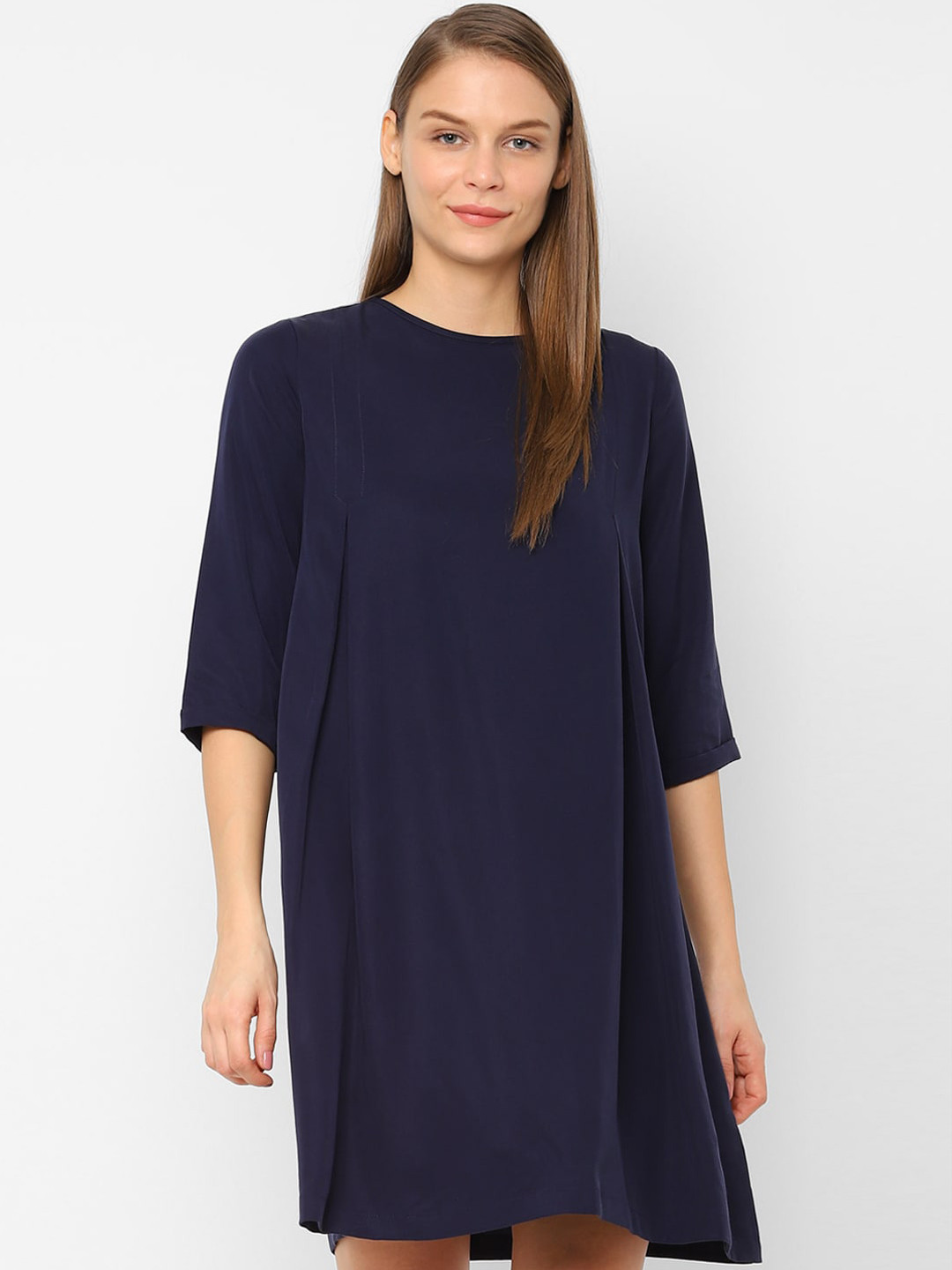 Buy Allen Solly Woman Women Navy Blue Solid A Line Dress - Dresses for ...