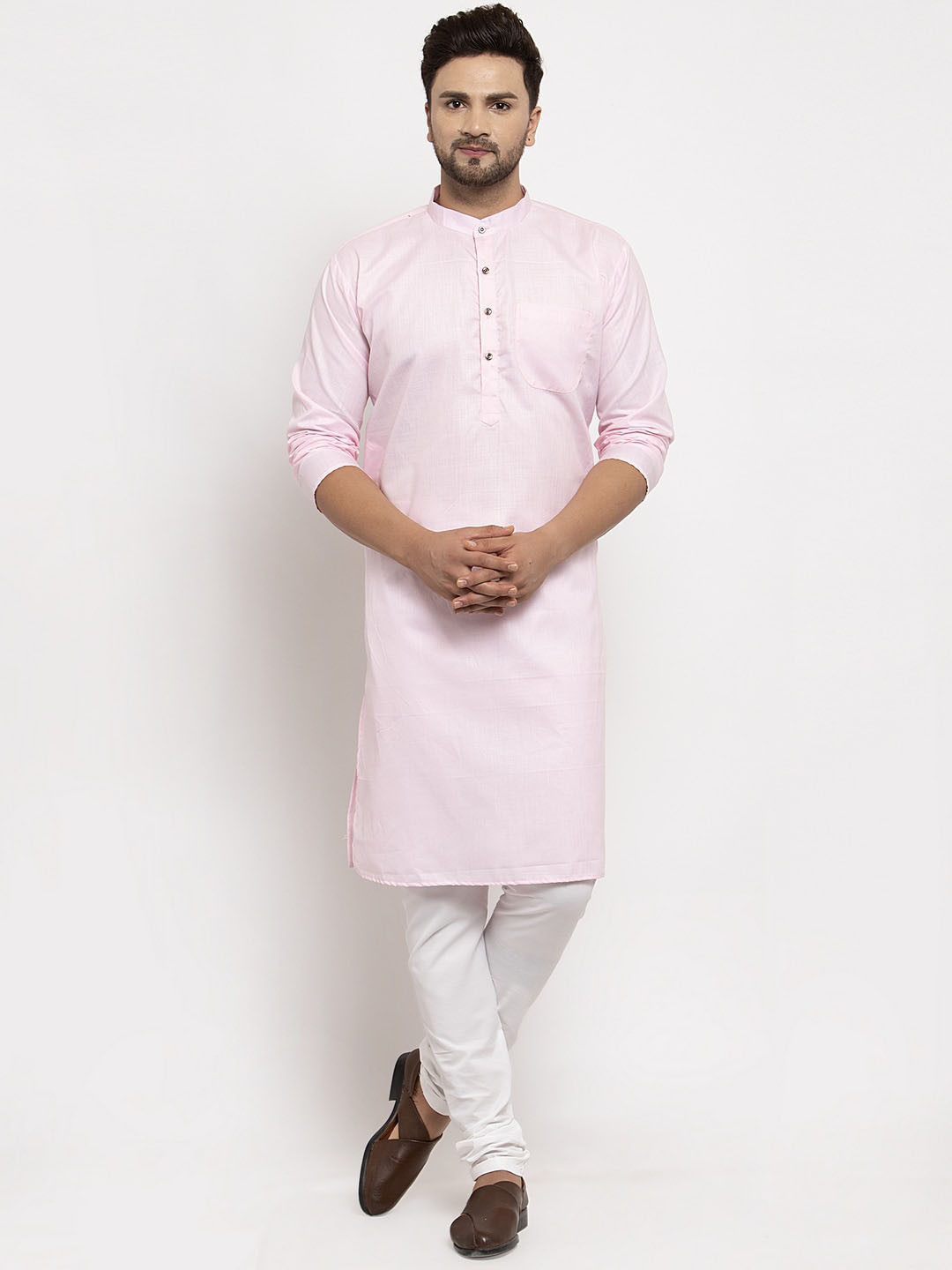 Buy Benstoke Men Pink & White Solid Kurta With Pyjamas - Kurta Sets for ...