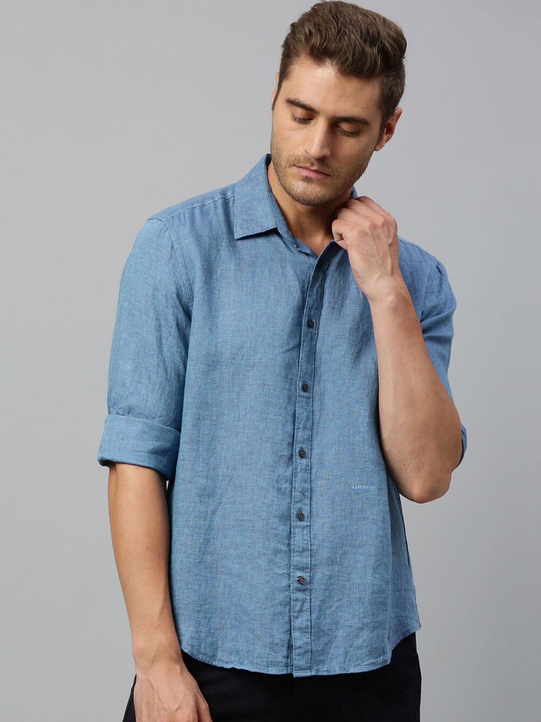 Buy RARE RABBIT Men Blue Regular Fit Solid Casual Shirt - Shirts for ...