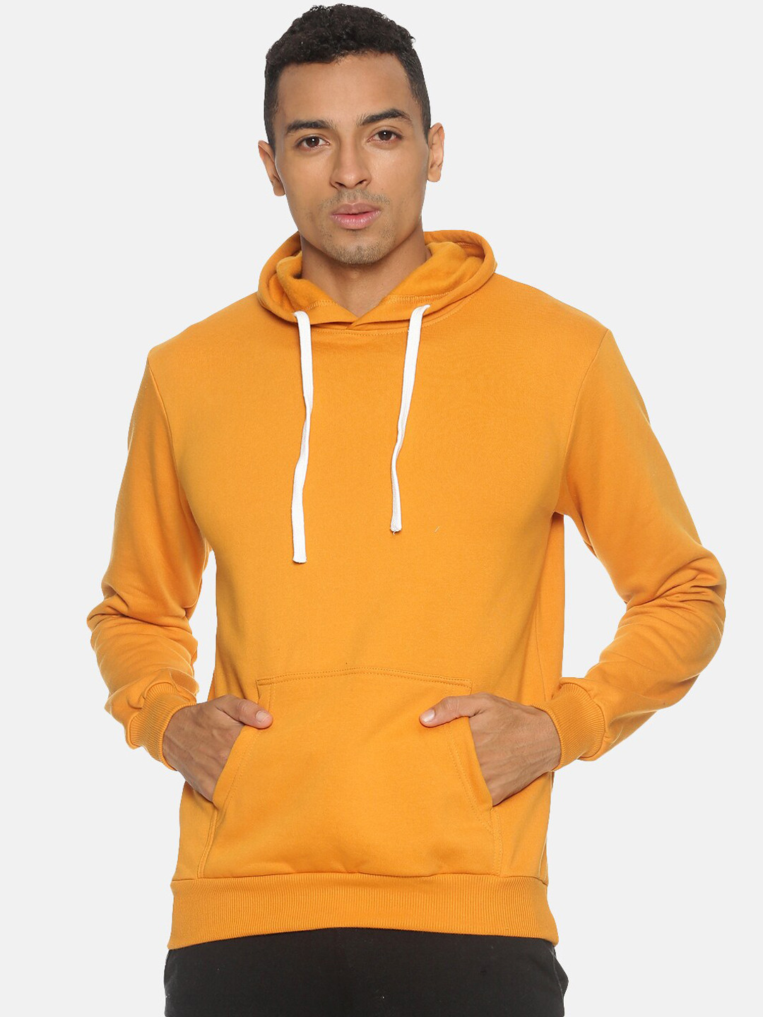 Buy Campus Sutra Men Mustard Yellow Solid Hooded Sweatshirt ...
