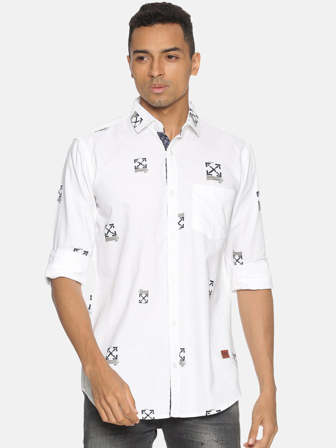 Buy Campus Sutra Men White & Black Regular Fit Printed Casual Shirt ...