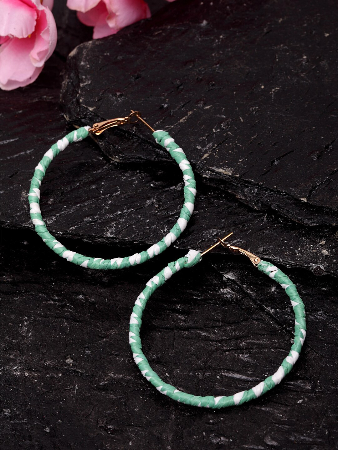 Buy Madame Sea Green & White Raffia Wrapped Circular Hoop Earrings ...