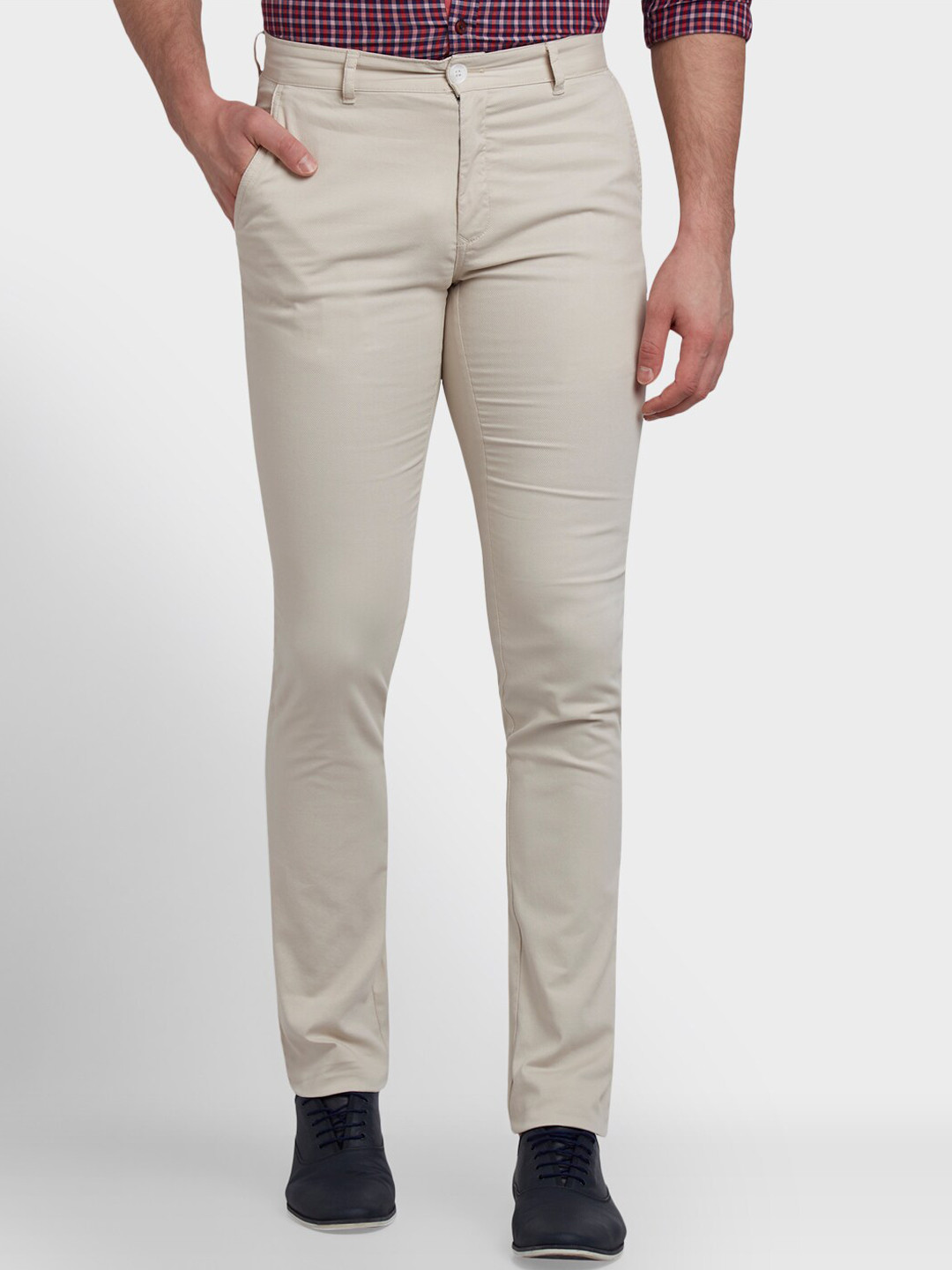 Buy ColorPlus Men Beige Regular Fit Solid Regular Trousers - Trousers ...