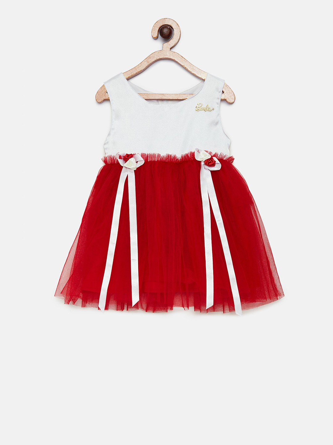Buy Barbie By Many Frocks & Girls Red Colourblocked Fit And Flare Dress ...