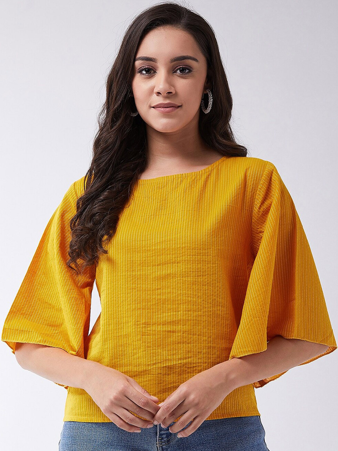 Buy InWeave Women Mustard Yellow Solid Pure Cotton Top - Tops for Women ...