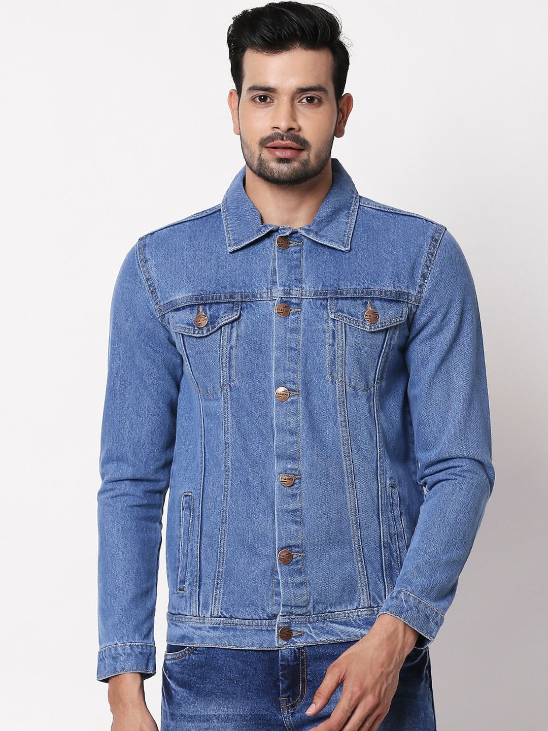 Buy High Star Men Blue Solid Denim Jacket - Jackets for Men 12696488 ...