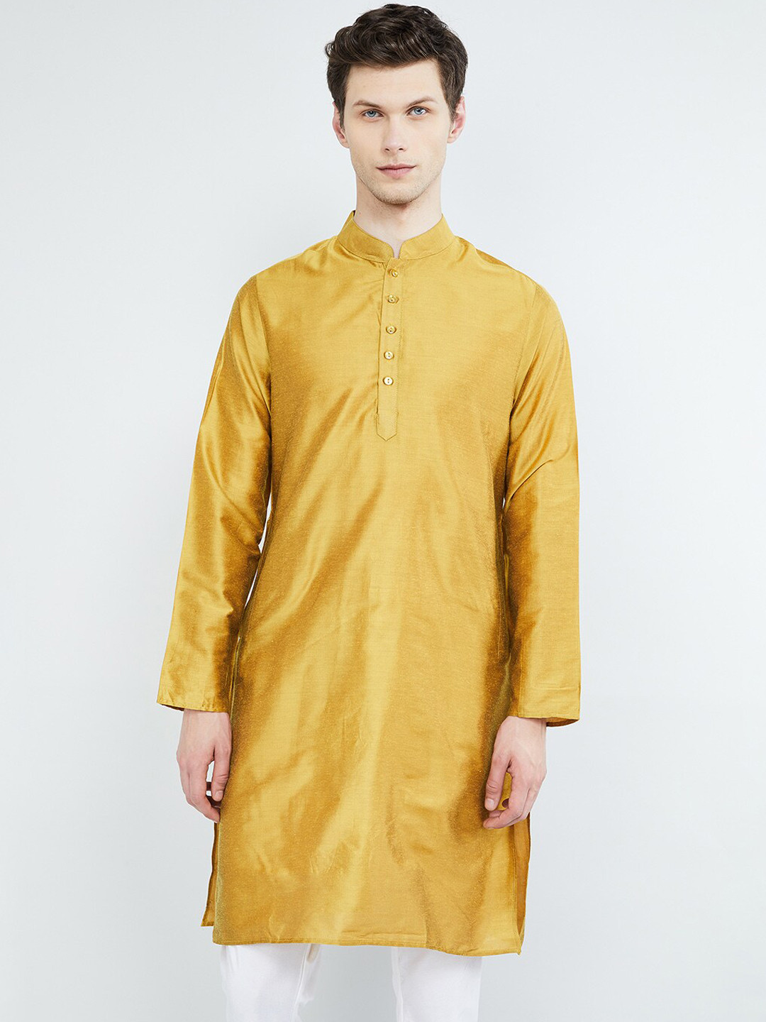 Buy Max Men Gold Coloured Solid Straight Kurta - Kurtas for Men ...