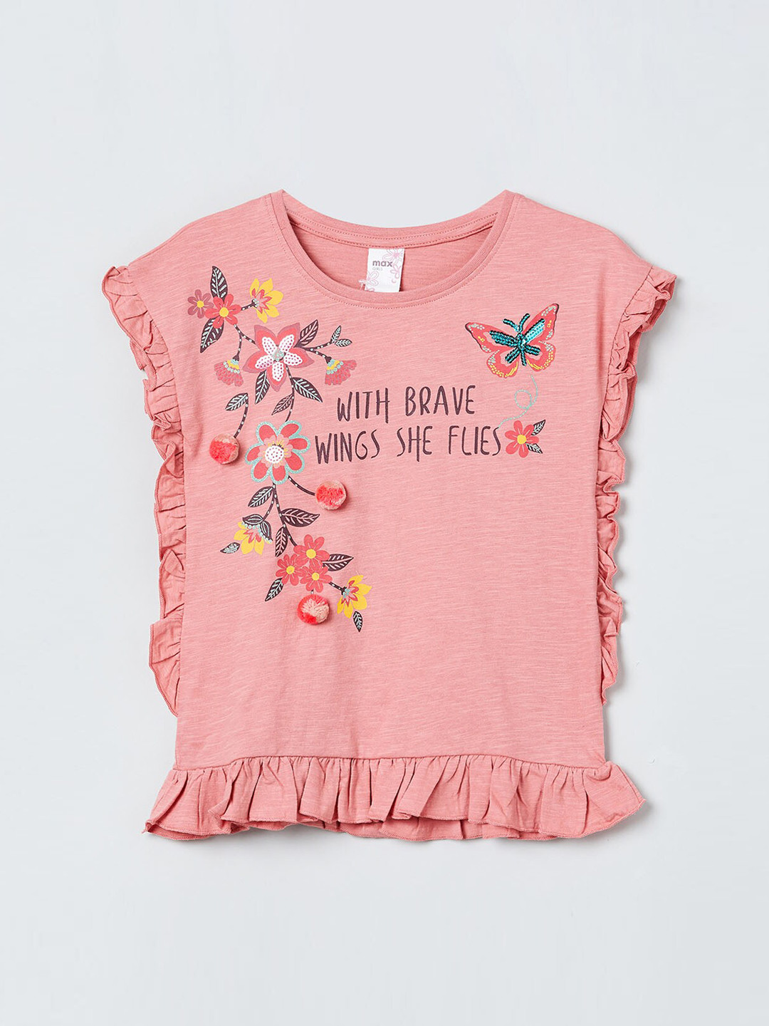 Buy Max Girls Peach Coloured Floral Printed Pure Cotton Top - Tops for ...
