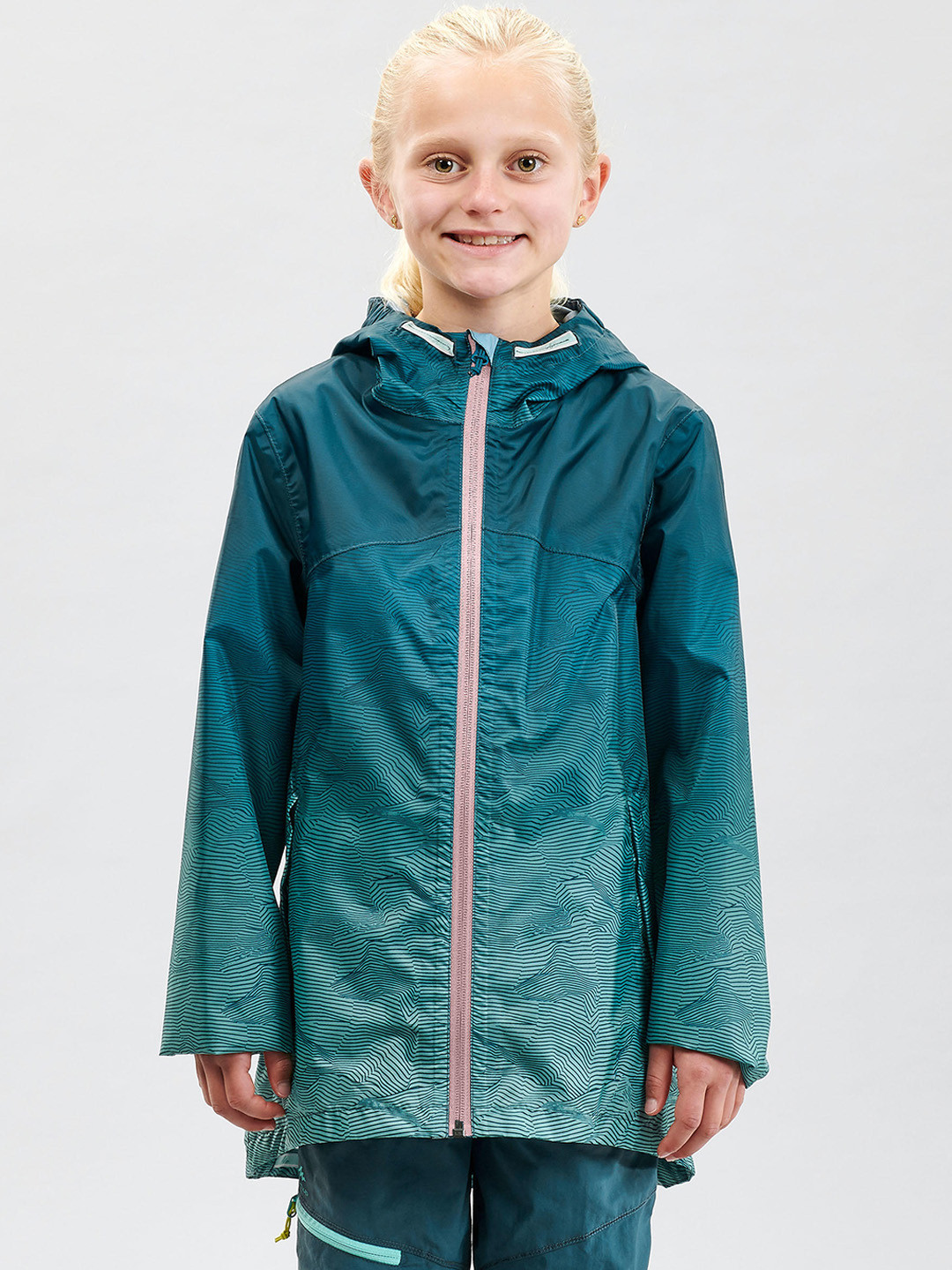 Buy Quechua By Decathlon Kids Turquoise Blue Printed Rain Jacket - Rain ...