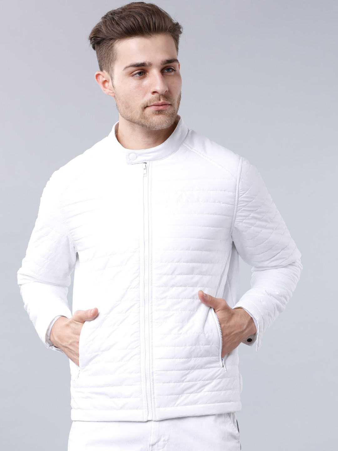 Buy HIGHLANDER Men White Striped Puffer Jacket - Jackets for Men ...