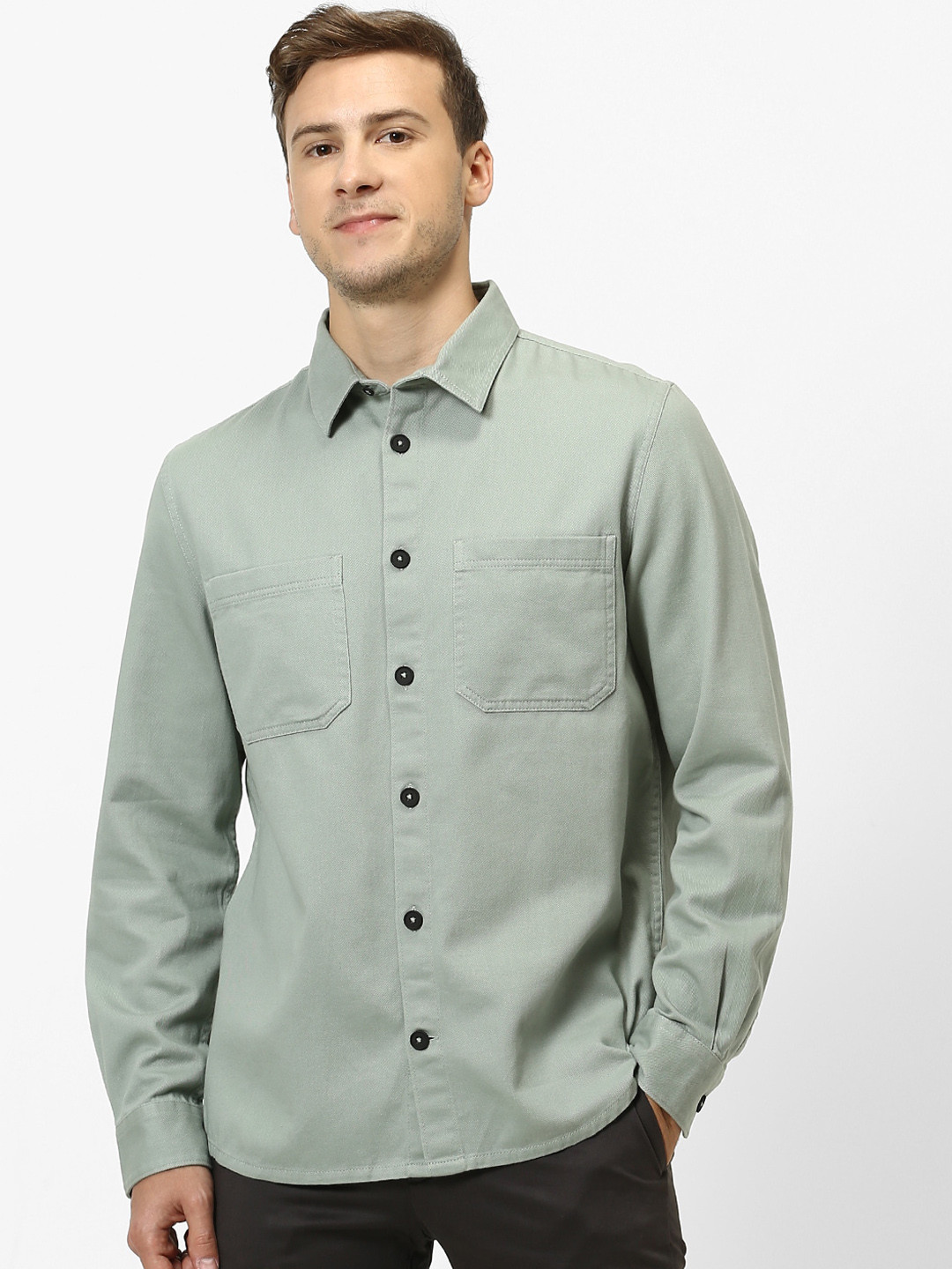 Buy Celio Men Green Regular Fit Solid Casual Shirt - Shirts for Men ...