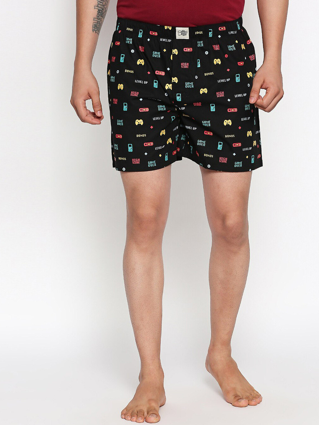 Buy The Souled Store Black & Red 90s Gamer Printed Pure Cotton Boxers ...