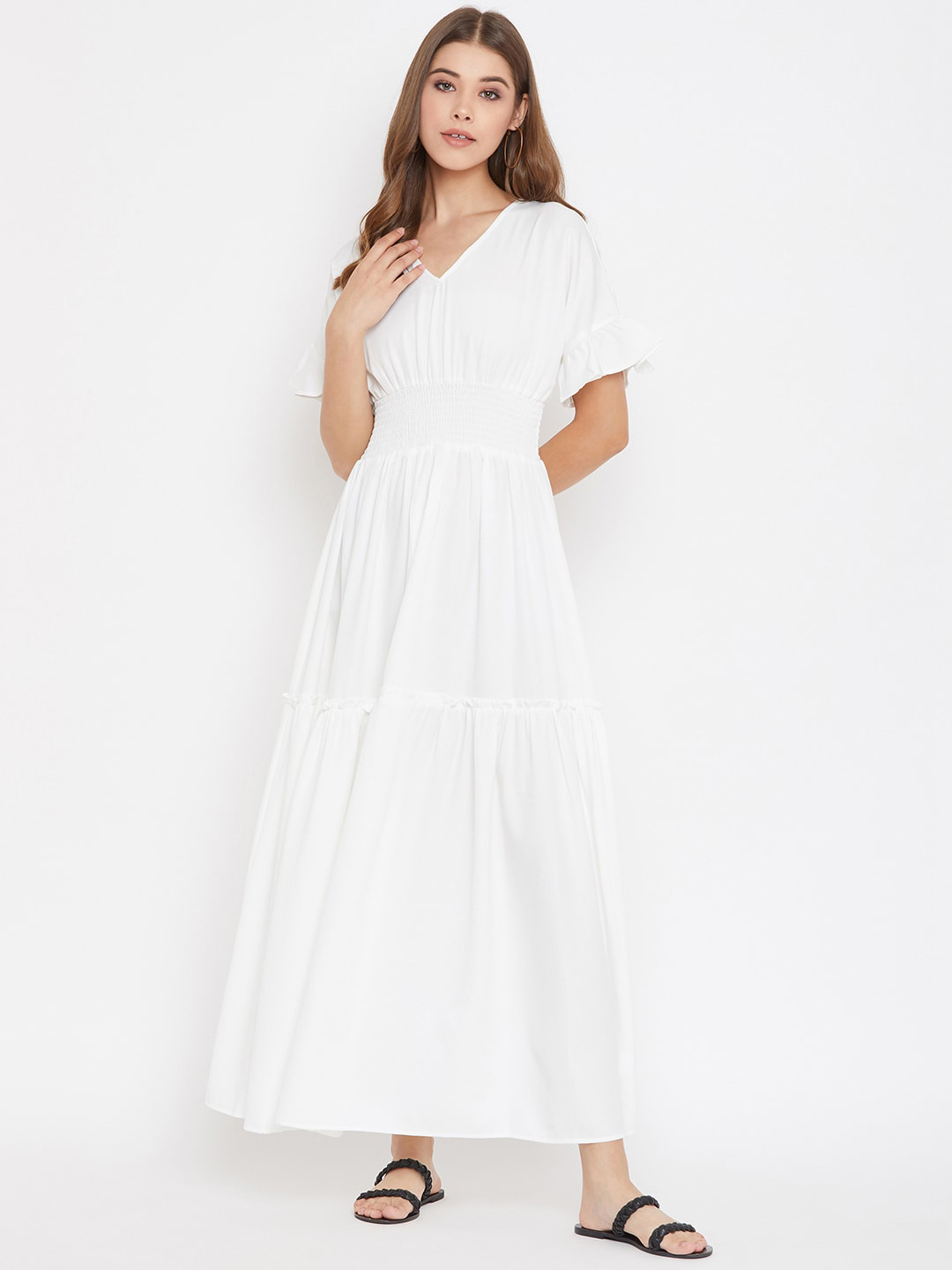 Buy Femella Women White Solid Maxi Dress - Dresses for Women 12956026 ...