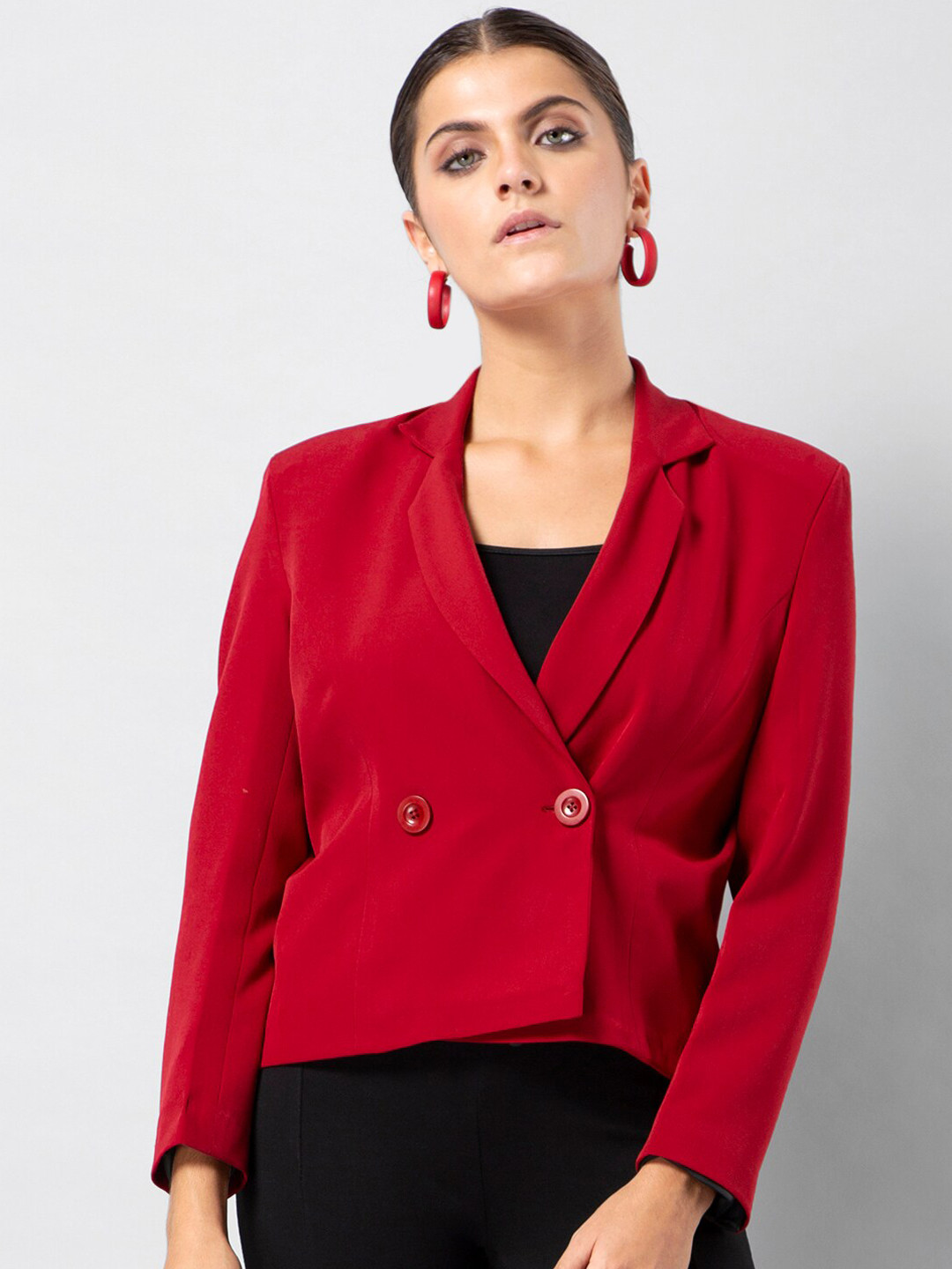 Buy FabAlley Women Red Solid Regular Fit Double Breasted Formal Blazer ...