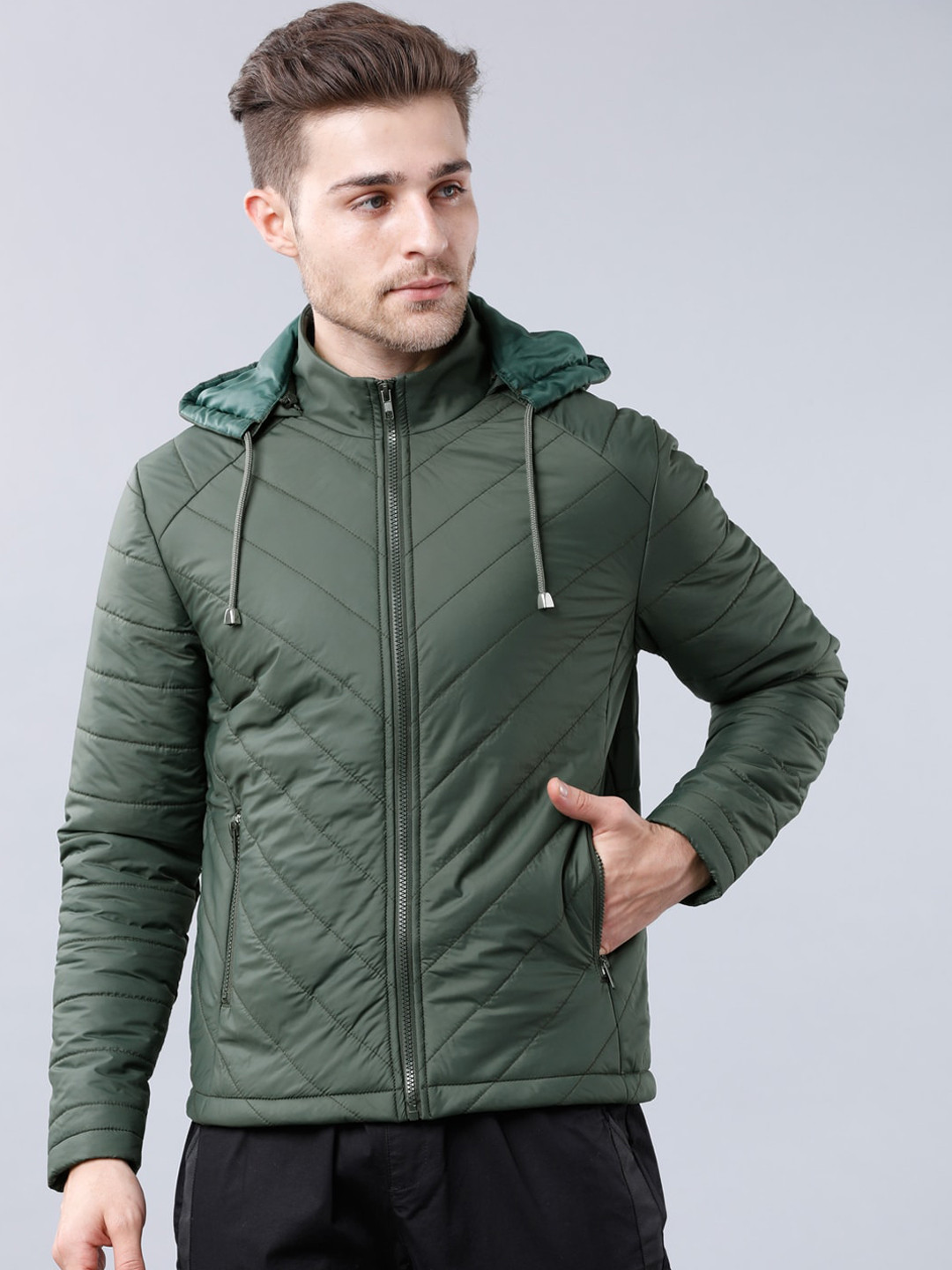 Buy LOCOMOTIVE Men Green Solid Puffer Jacket - Jackets for Men 12970032 | Myntra