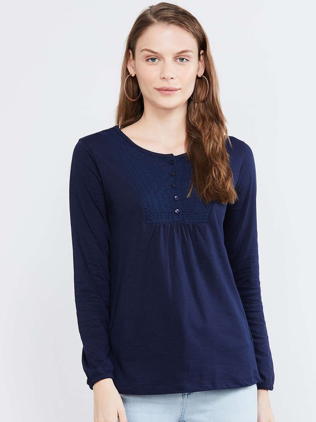 Buy Max Women Navy Blue Solid Top - Tops for Women 12975236 | Myntra